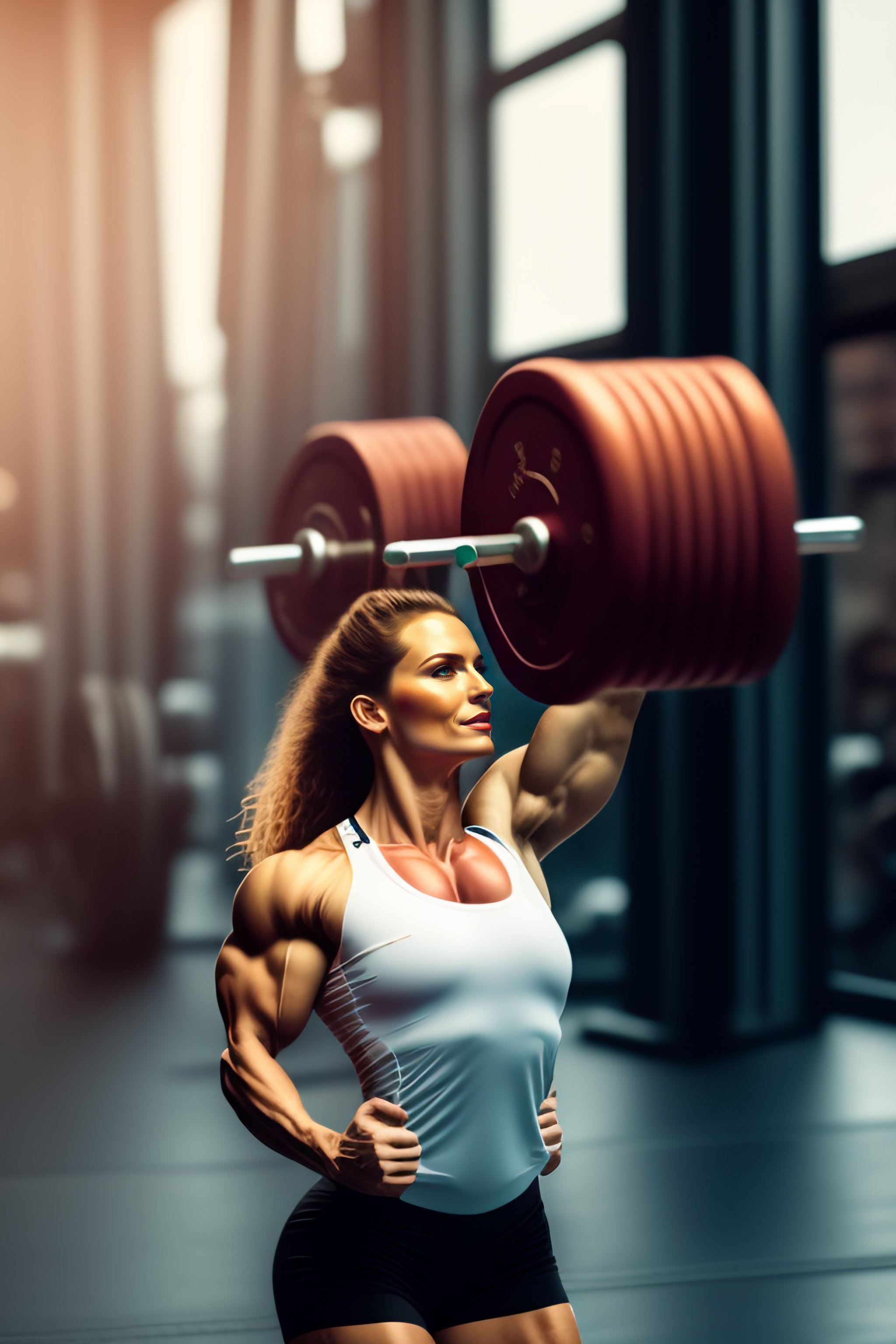 Lexica - 3d image of a lady lifting weight