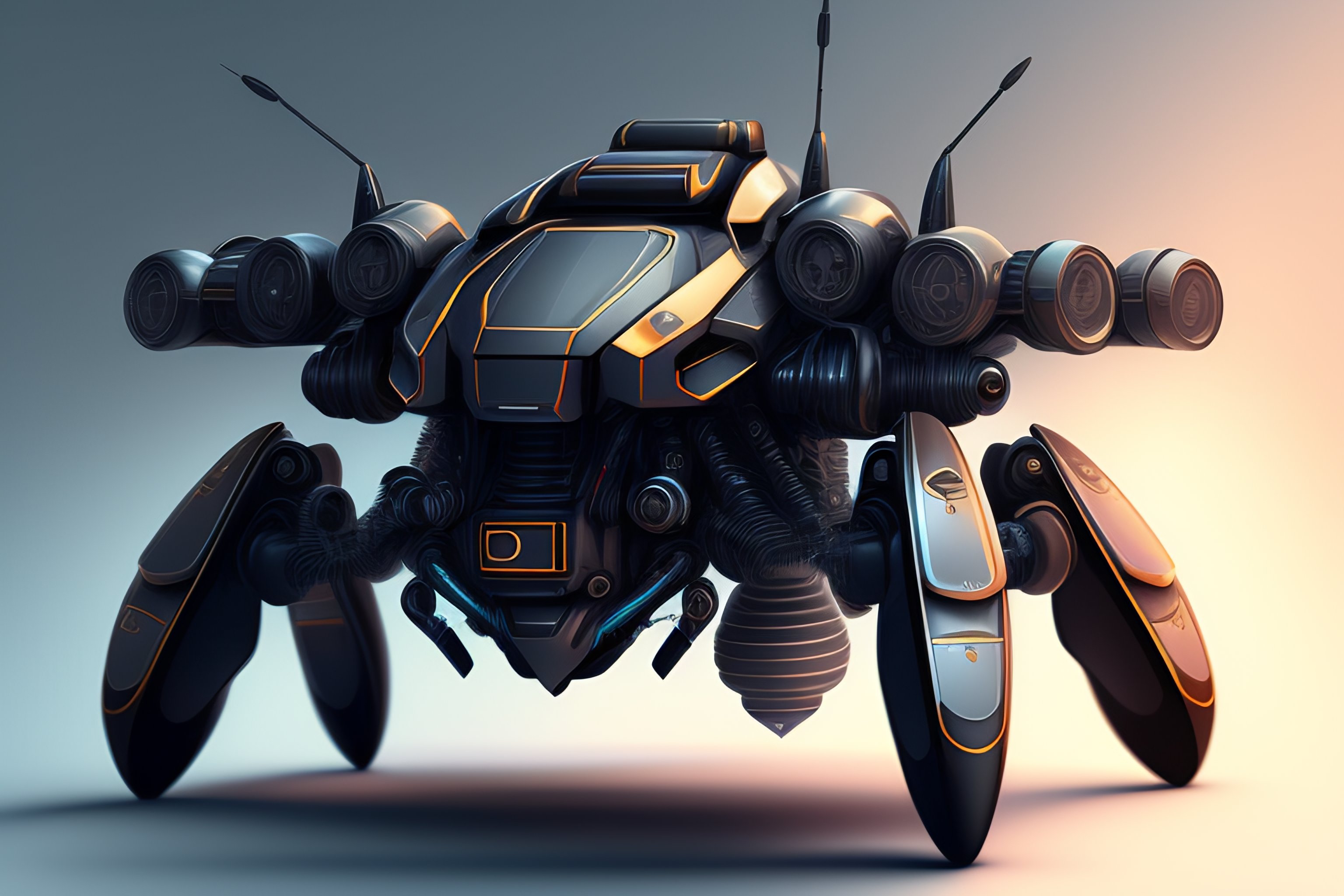Lexica - Mechanical robot spider, concept art, Lineart, gray background