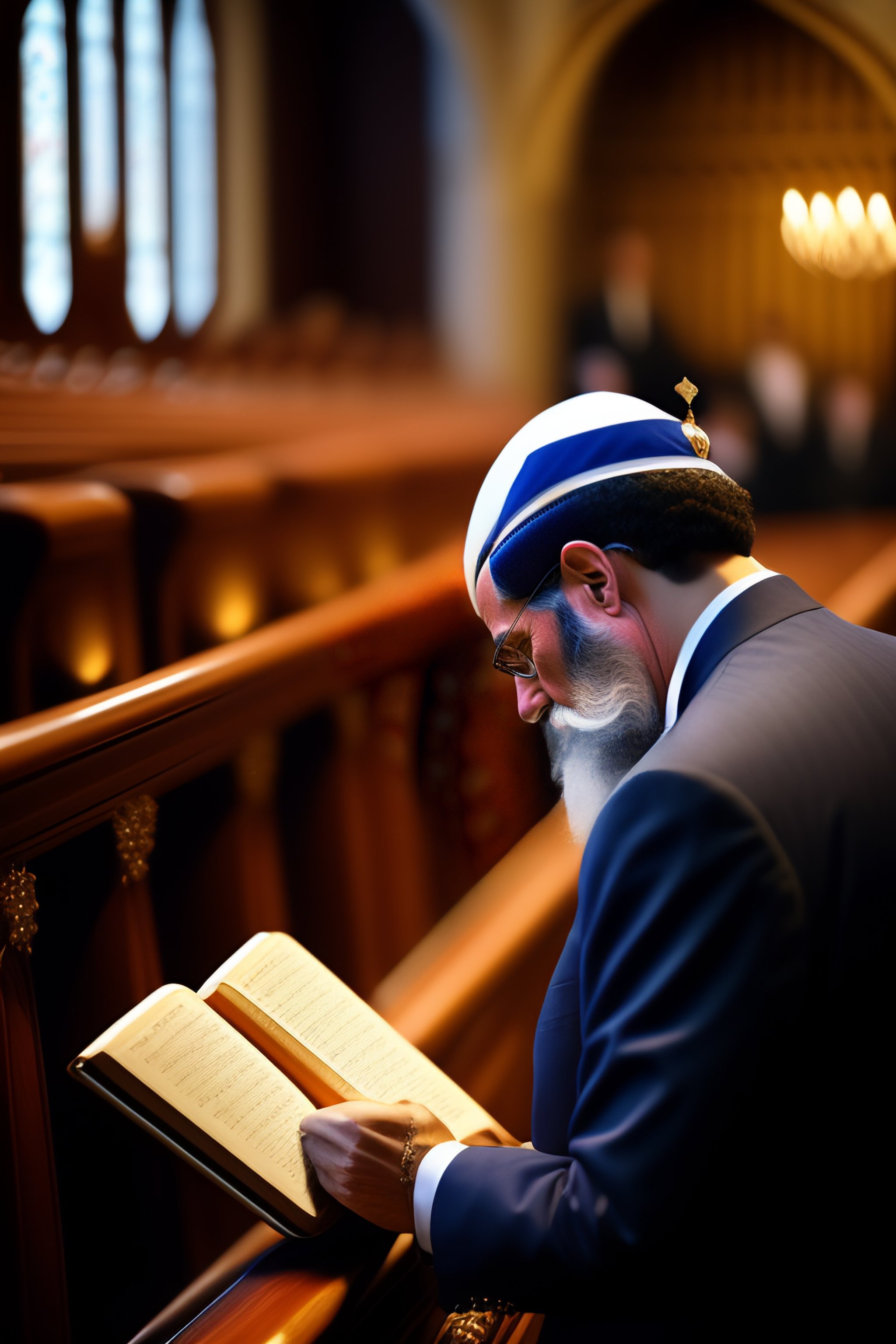 Lexica - A Jew prays in the synagogue with a siddur in hand