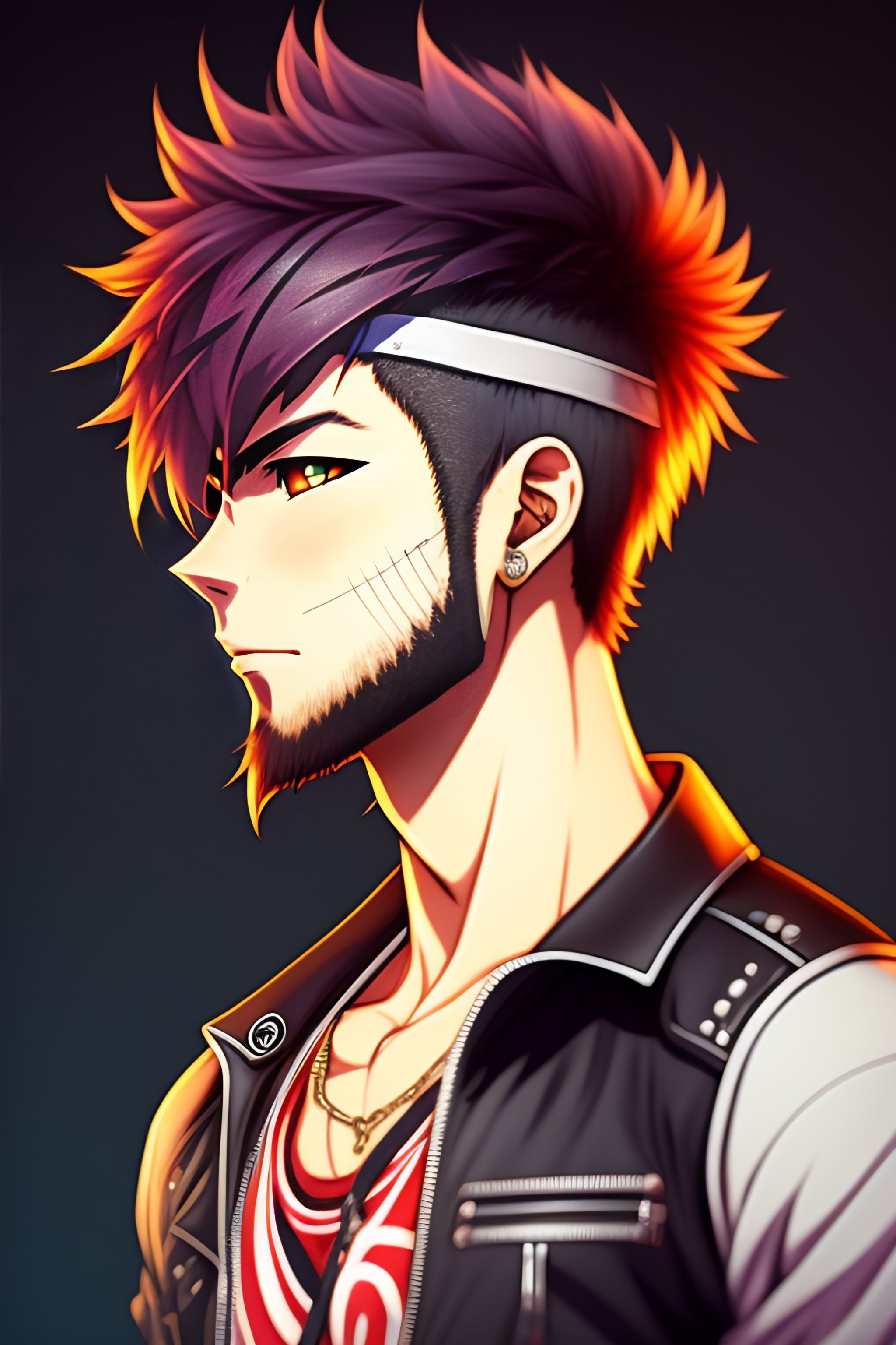 Lexica - Anime style 3/4 half body portrait punkrock man with short ...