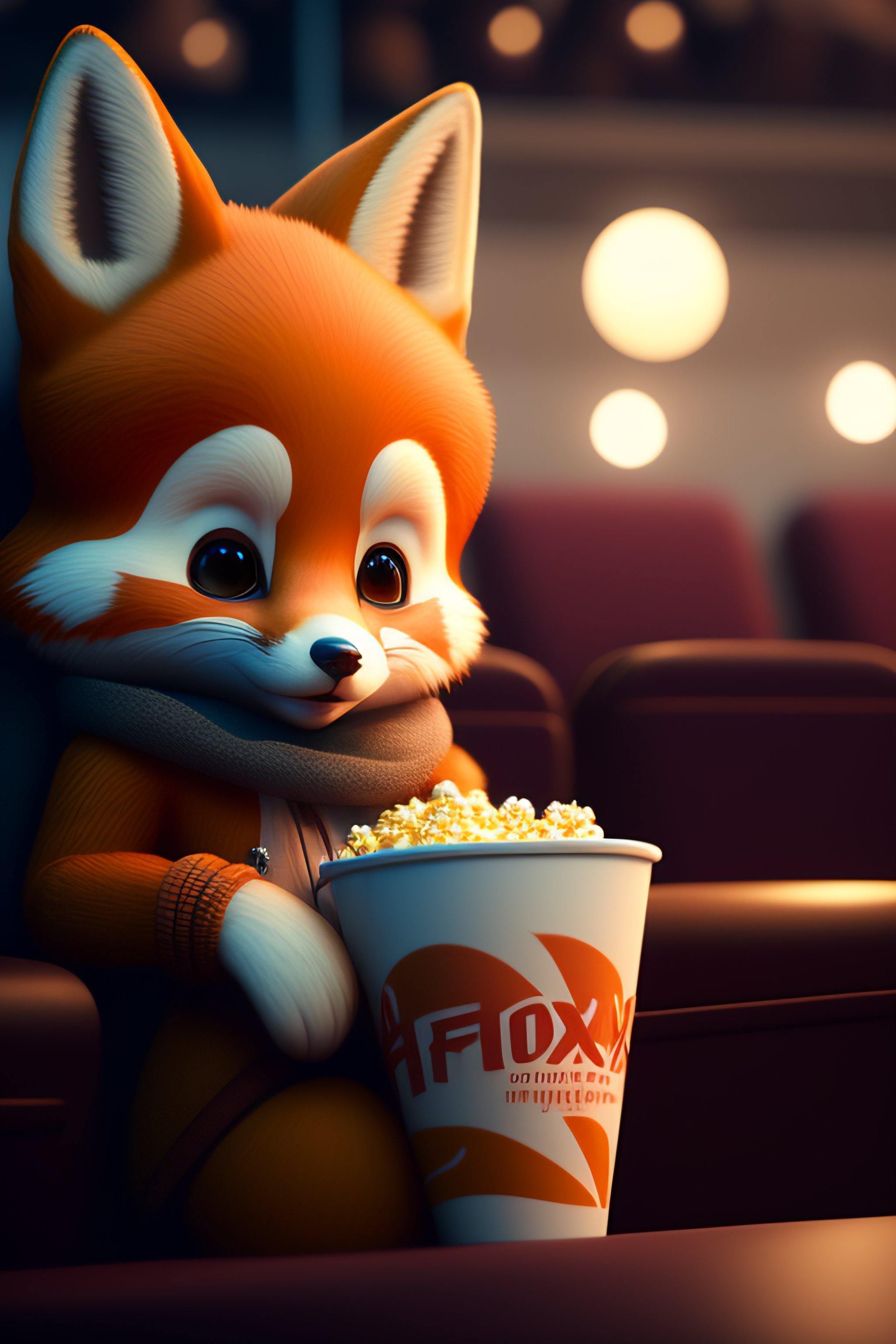 Lexica - Cute small humanoid Fox woman sitting in a movie theater ...