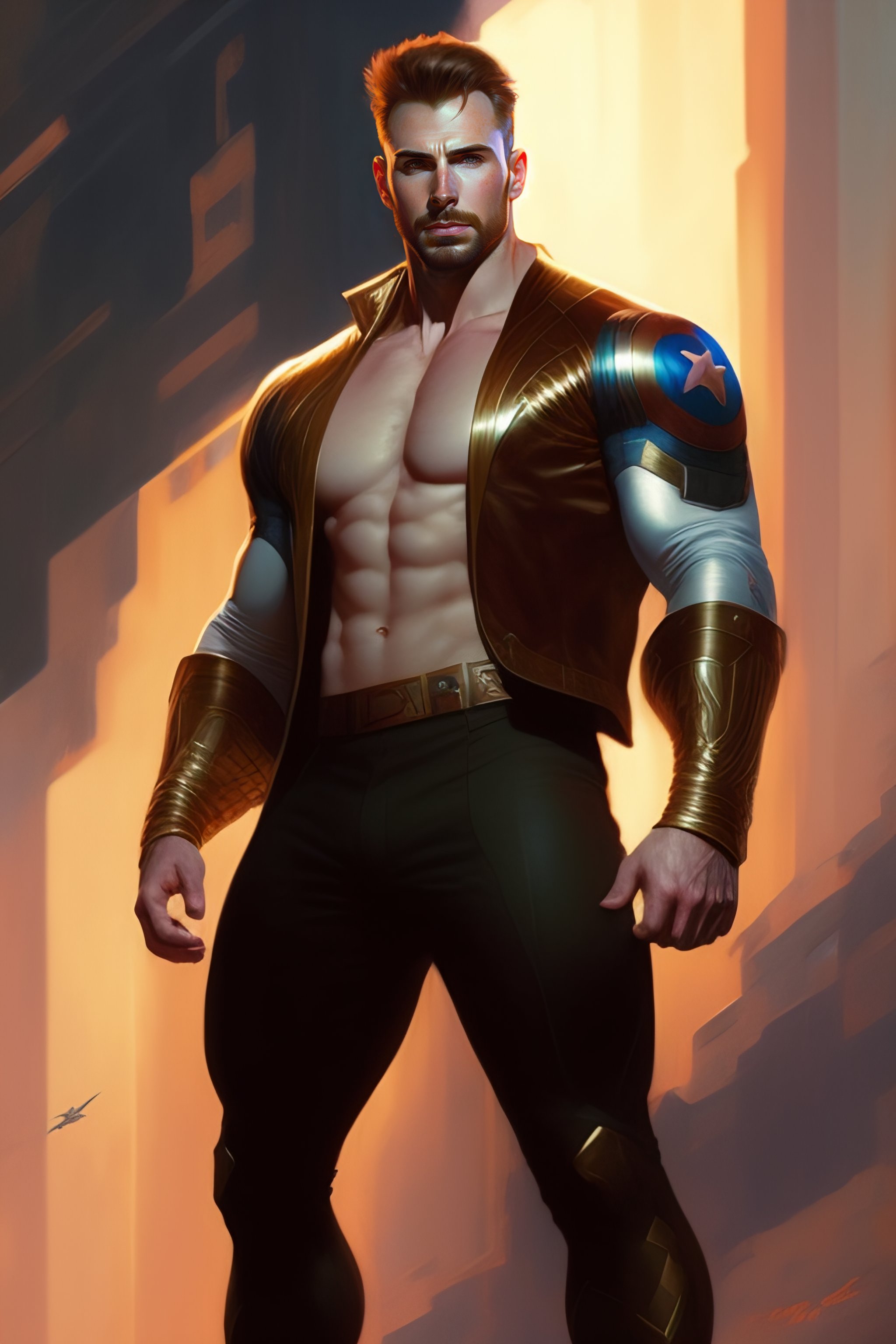 Lexica - Full body potrait thin muscular chris evans captain america ...