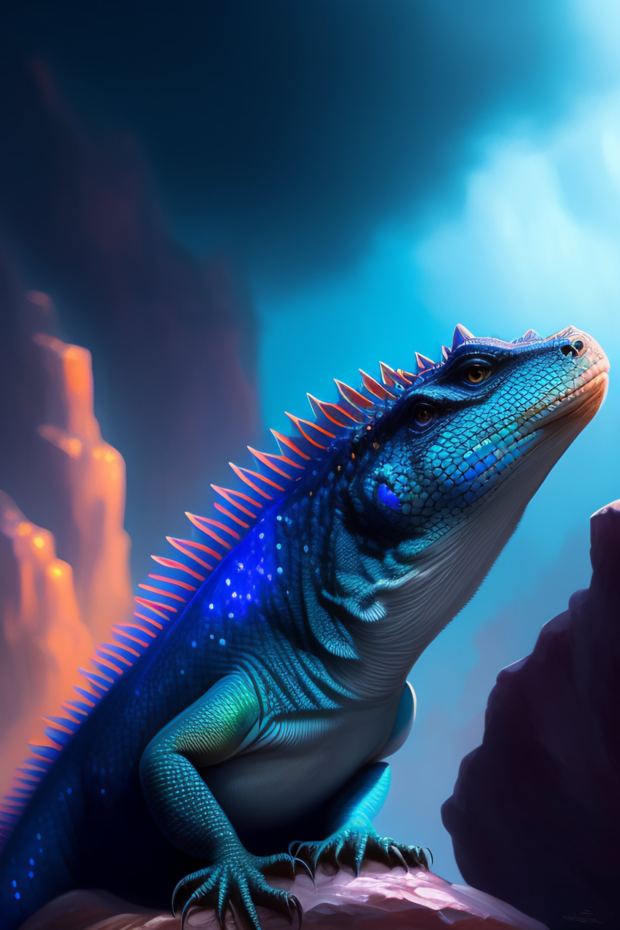 Lexica - Super rich lizard, luxury, blue crystals, greg rutkowski
