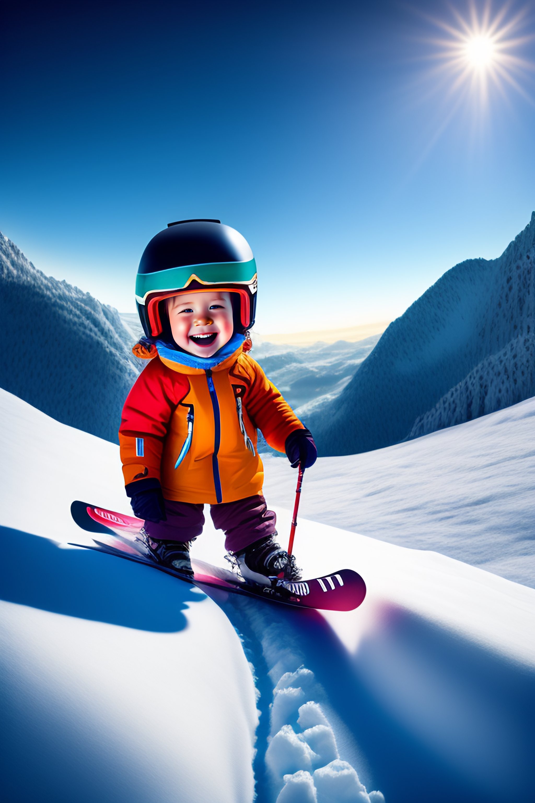 Lexica - A kid drawing of a funny and smiling baby clementine with ski ...