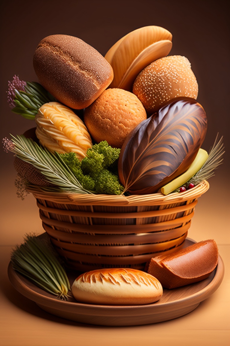 Lexica - An artistic basketful of bread products with wheatsheaf detail ...