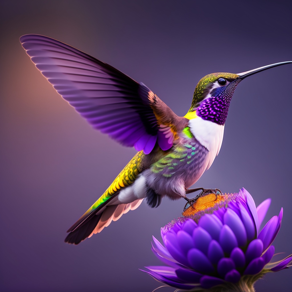 Lexica - Hummingbird flying and about to land on a sunflower with metal ...