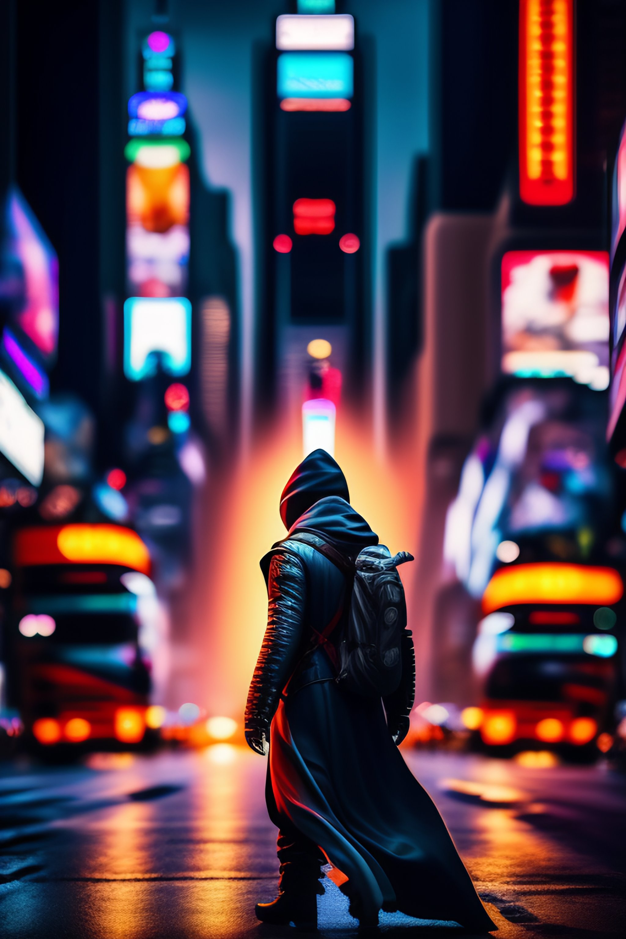 Lexica - Ninja walking in the middle of the street in Time Square ...