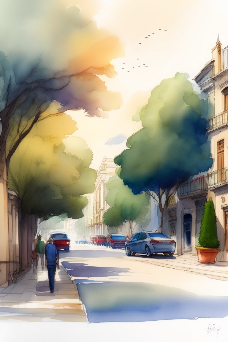 Lexica - A loose ink sketching with watercolors of a modern Athens ...