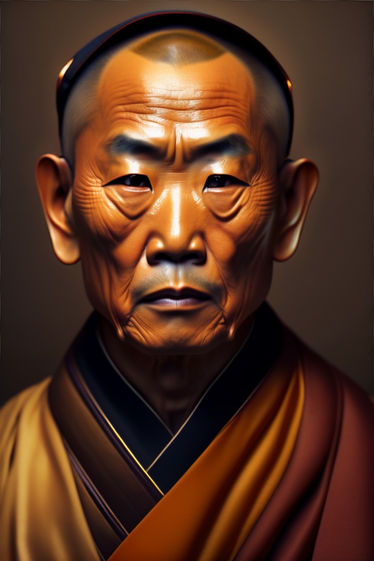 Lexica - Old Asian monks facing straight,show face only upto chest