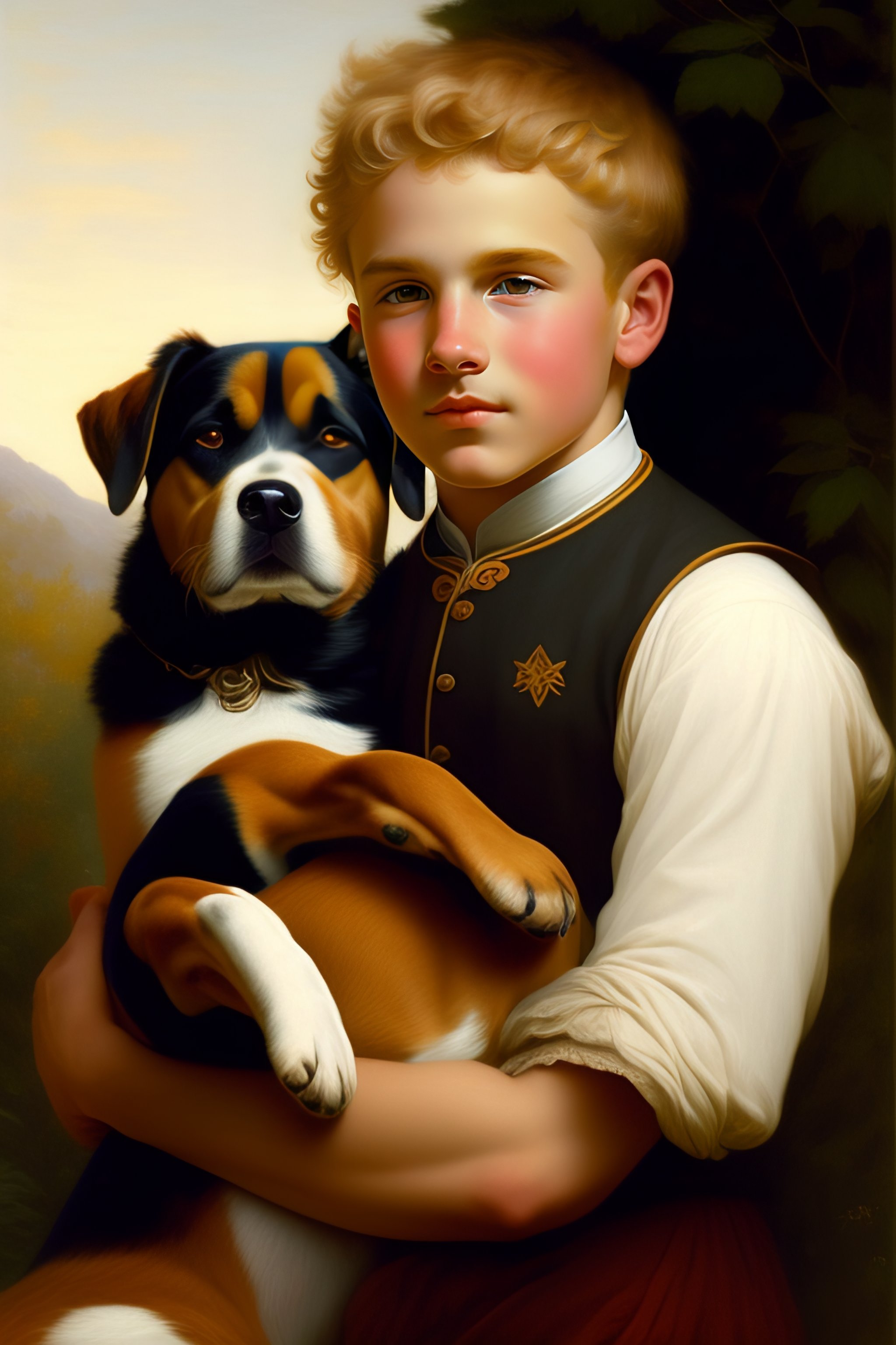 Lexica - Blonde Boy with dog painting by william adolphe bouguereau