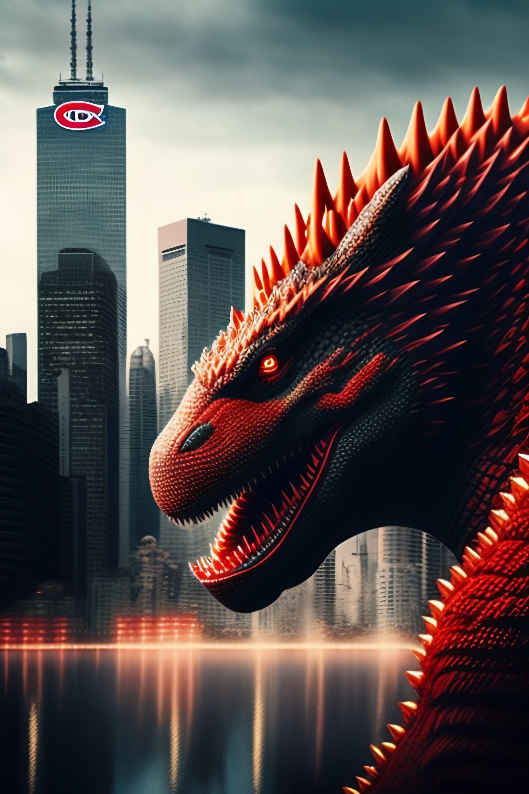 Lexica - Realistic Godzilla wearing a habs jersey while terrorizing Tokyo