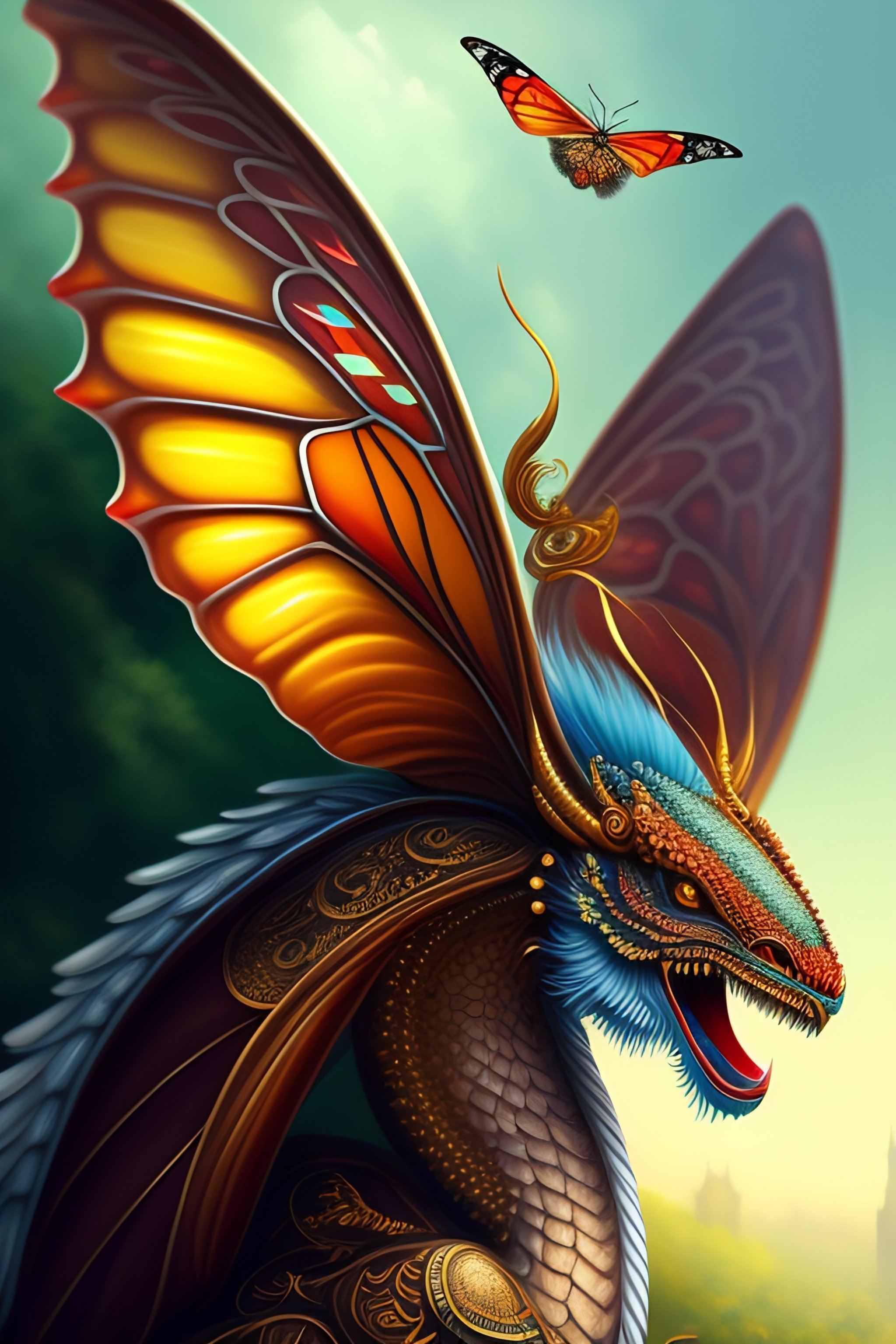 Lexica - Beautiful butterfly dragon, slavic ornament on the wings ...