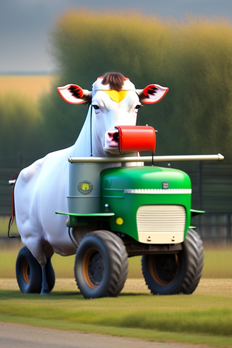 Lexica - The image depicts a humorous scene where a cow is driving a ...