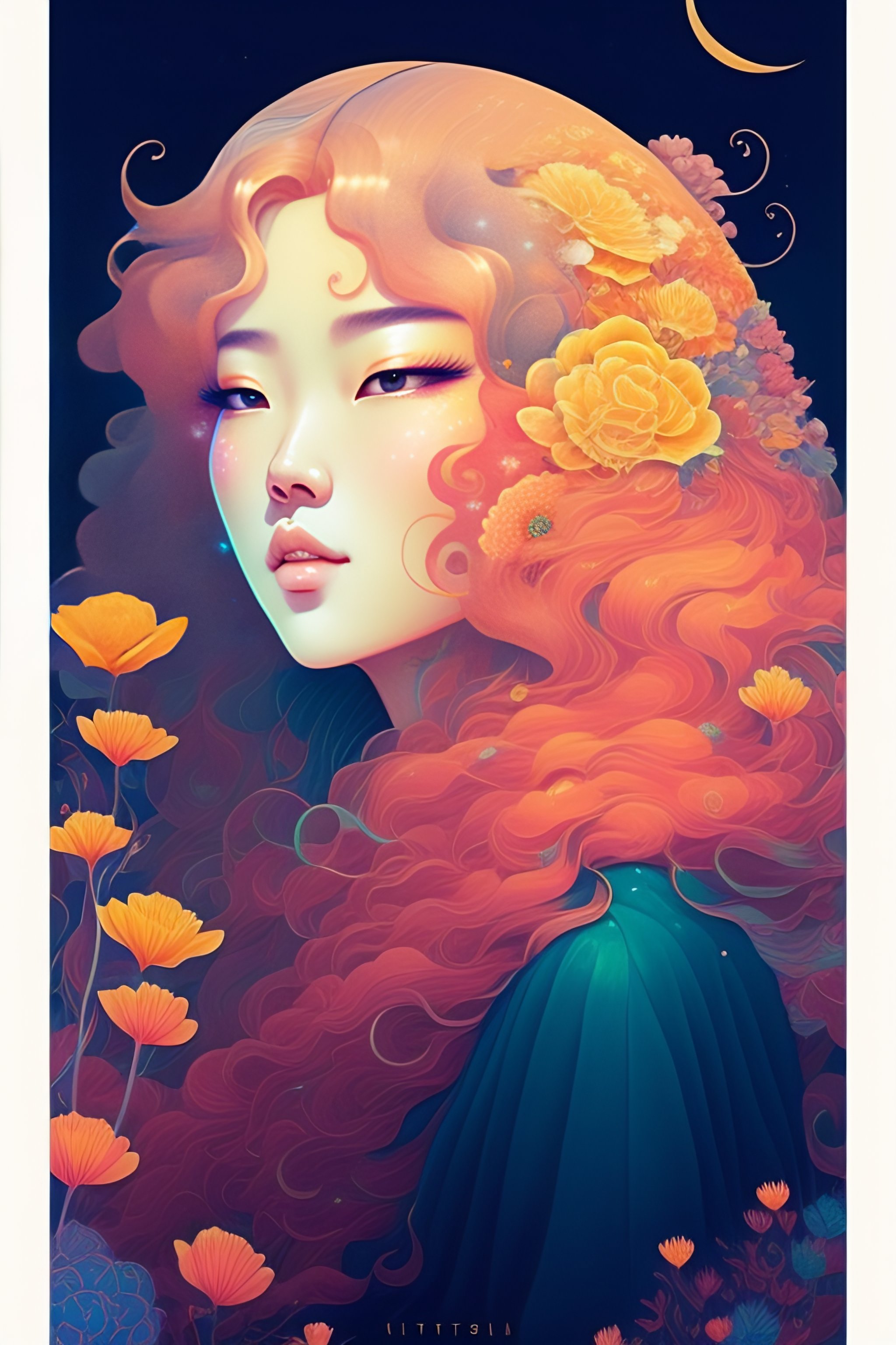 Lexica - Beautiful cute front portrait Korean ninfa, big long curly ...