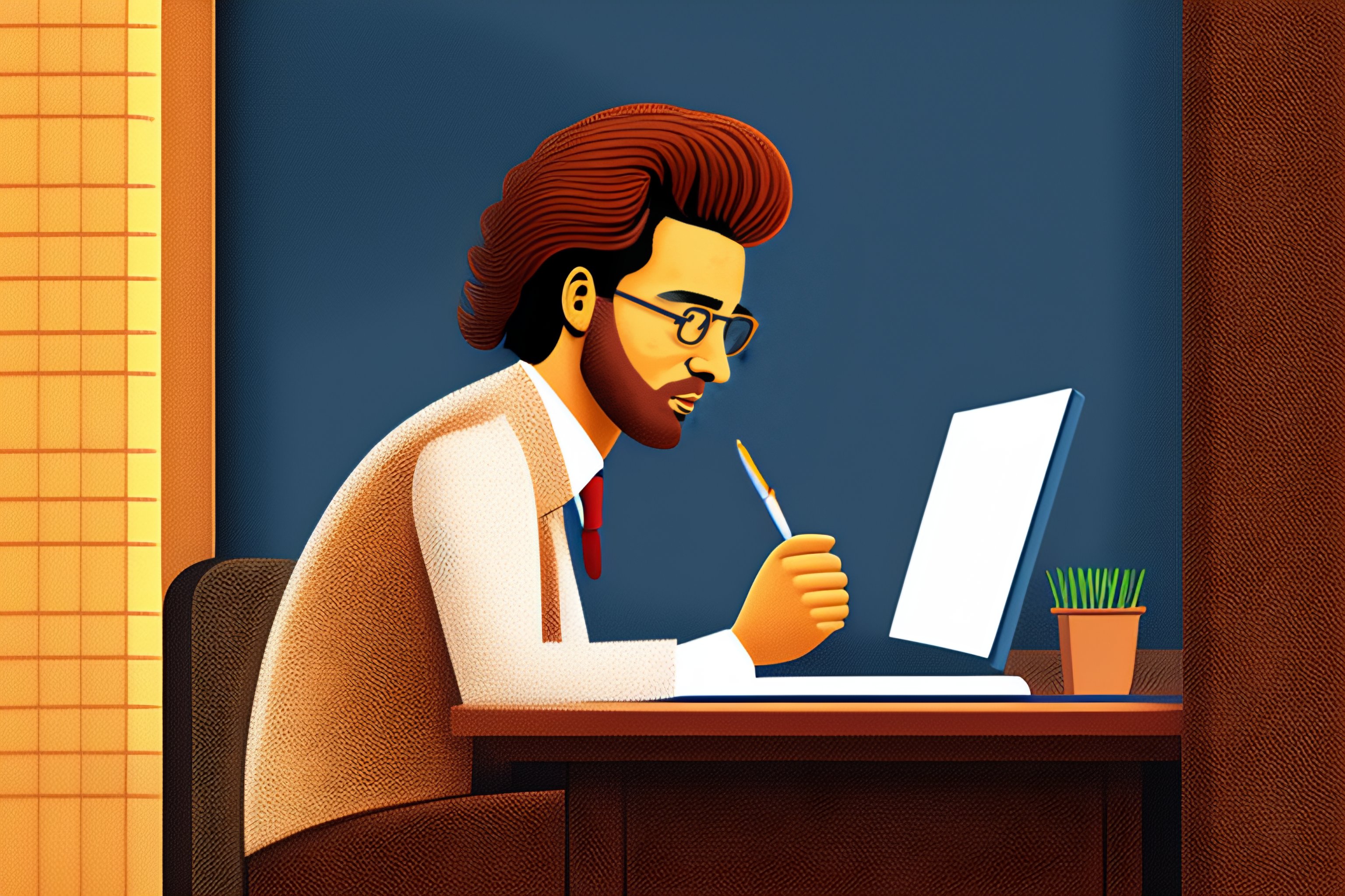 Lexica - Graphic illustration of a man writing a cover letter for an ...