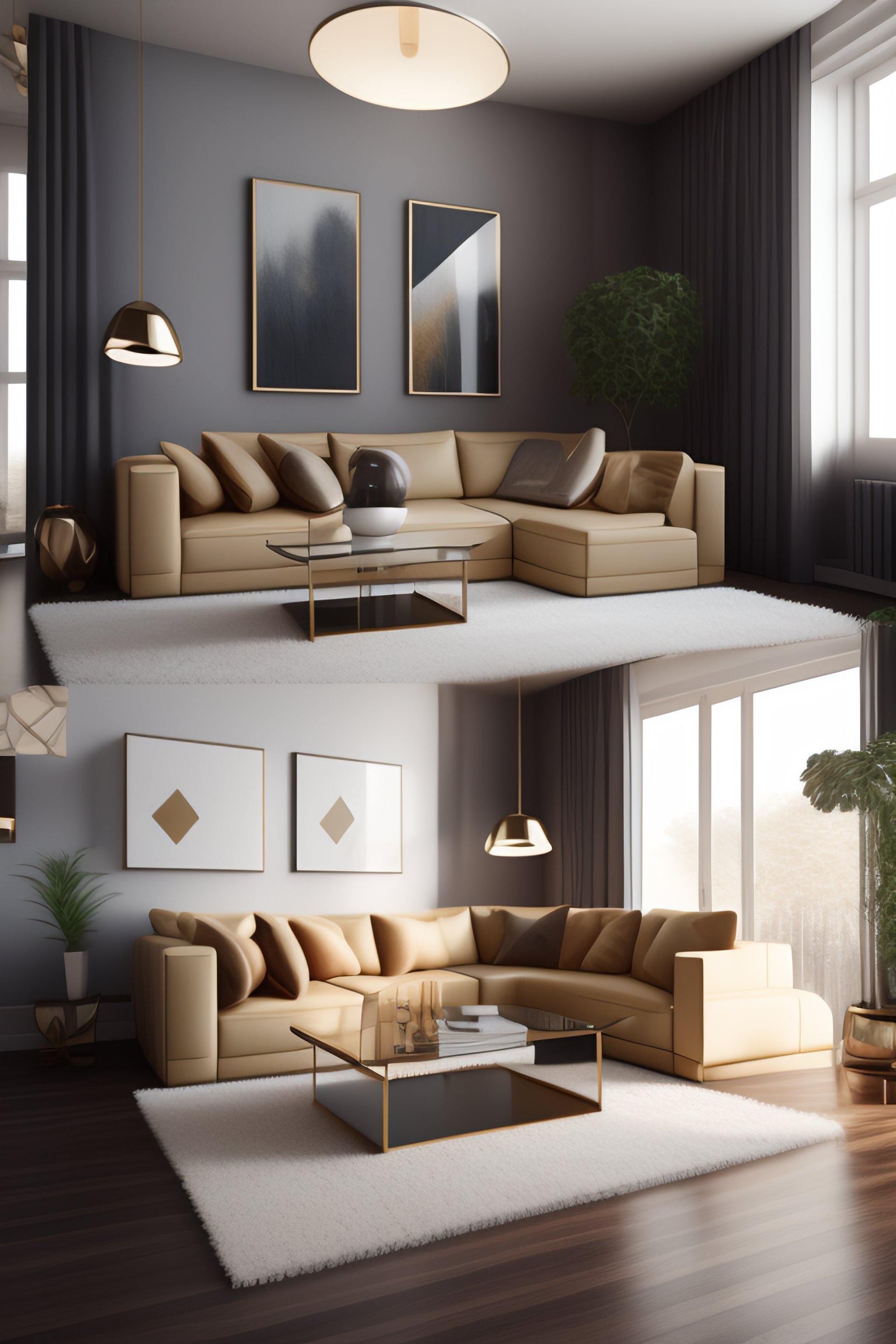Lexica - A detalied 3d render of a beige contemporary living room, by ...