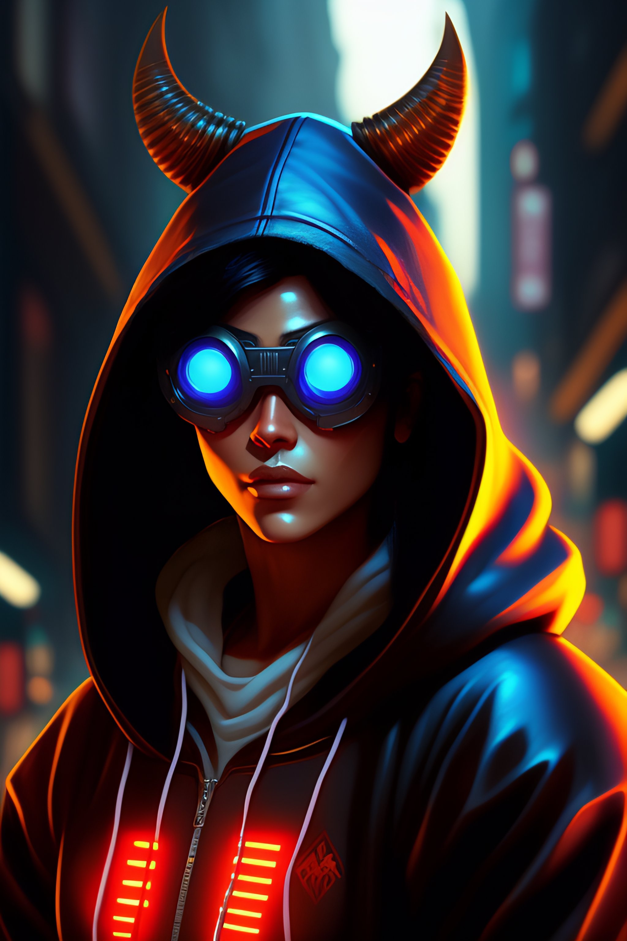 Lexica - 2D comic art of oni japanese demon, hacker wearing hoodie ...