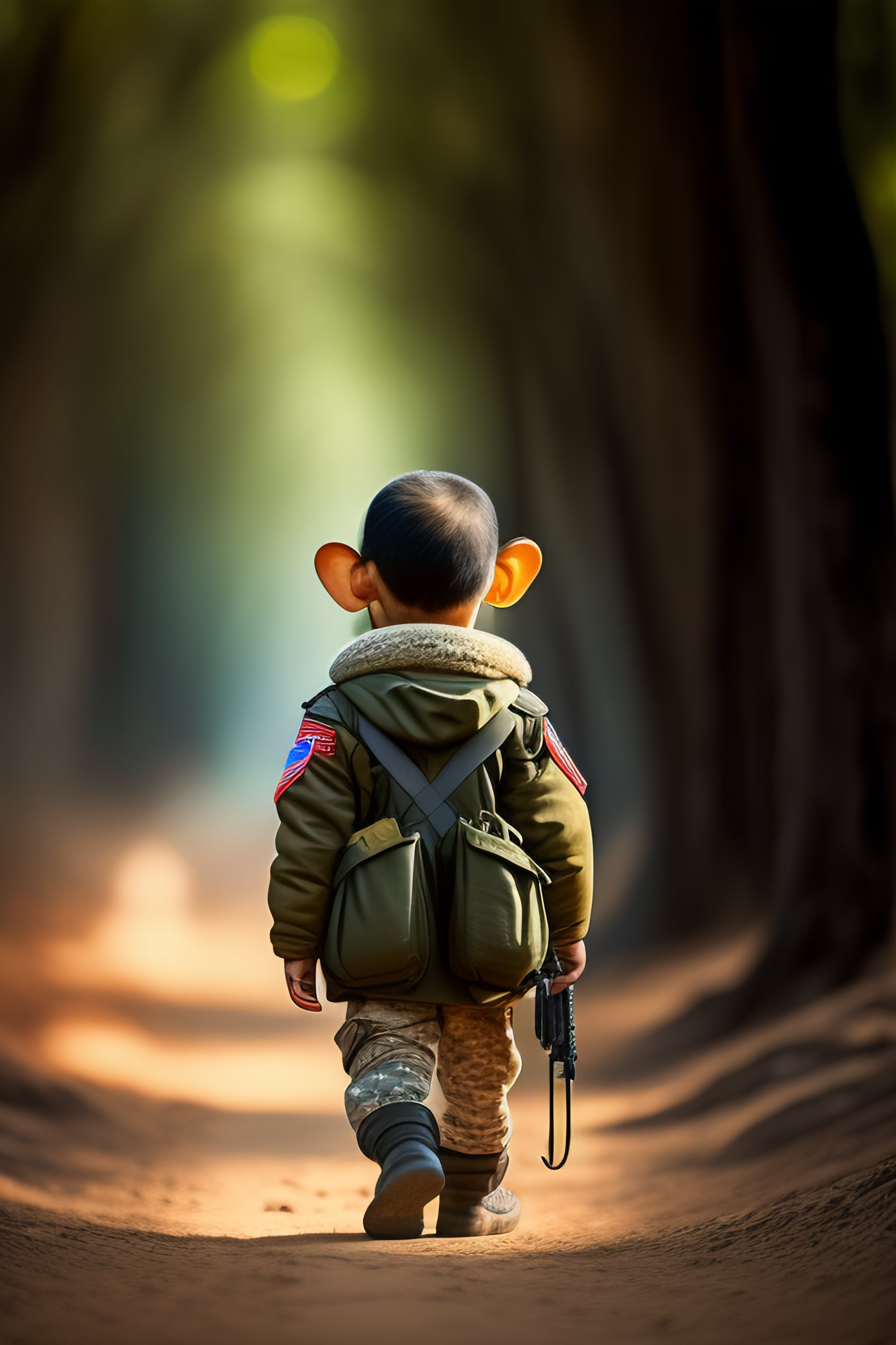 Lexica - Portrait of a little monkey seen as a militia soldier walking ...