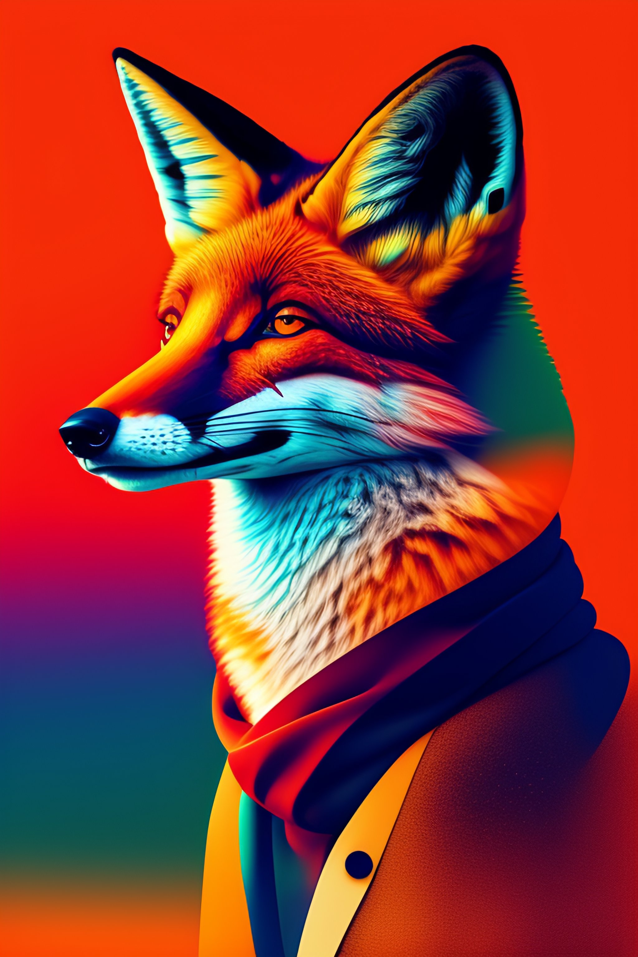 Lexica - Portrait of a fox, splash colours, complementary colours ...