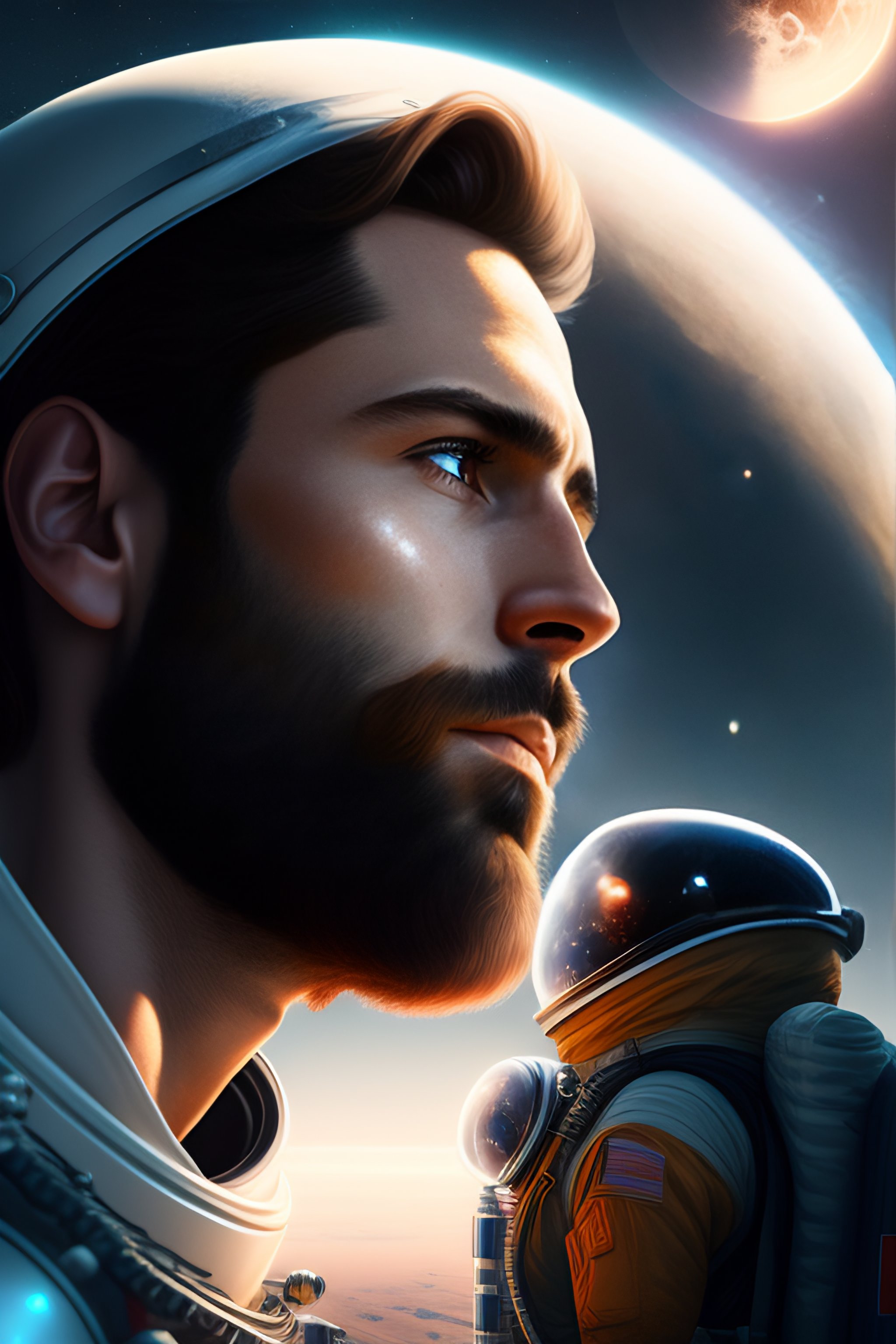 Lexica - Portrait of a male brown hair astronaut with gray eyes and ...