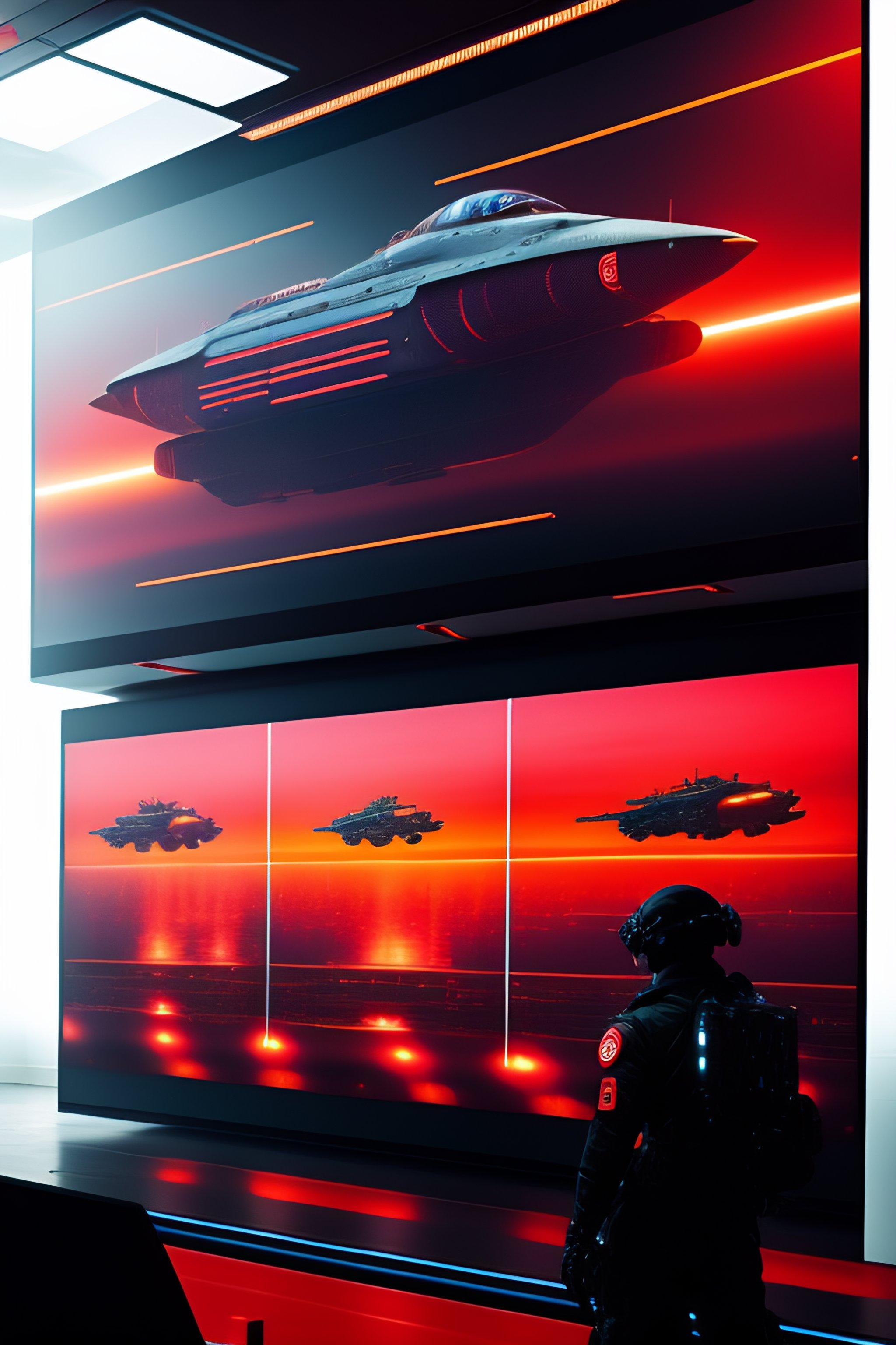 Lexica - Control room , massive , big screen , red black theme , men ...