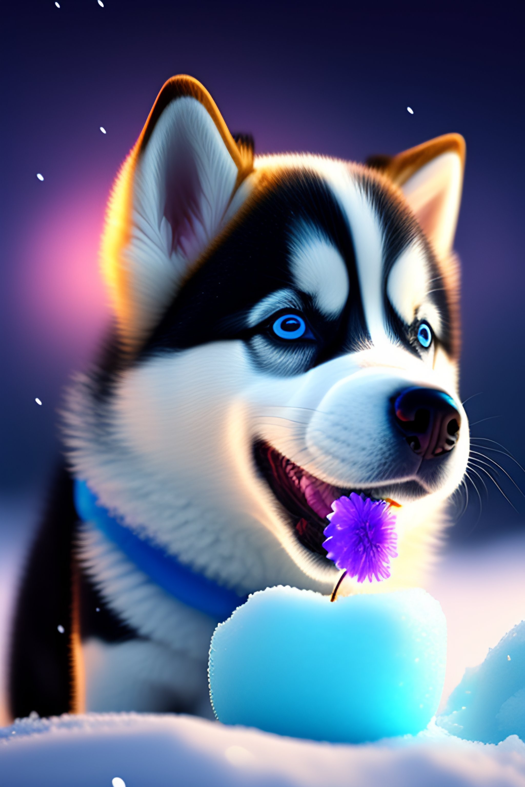 Lexica - /cute, adorable, smiling husky puppy eating a flower made out ...