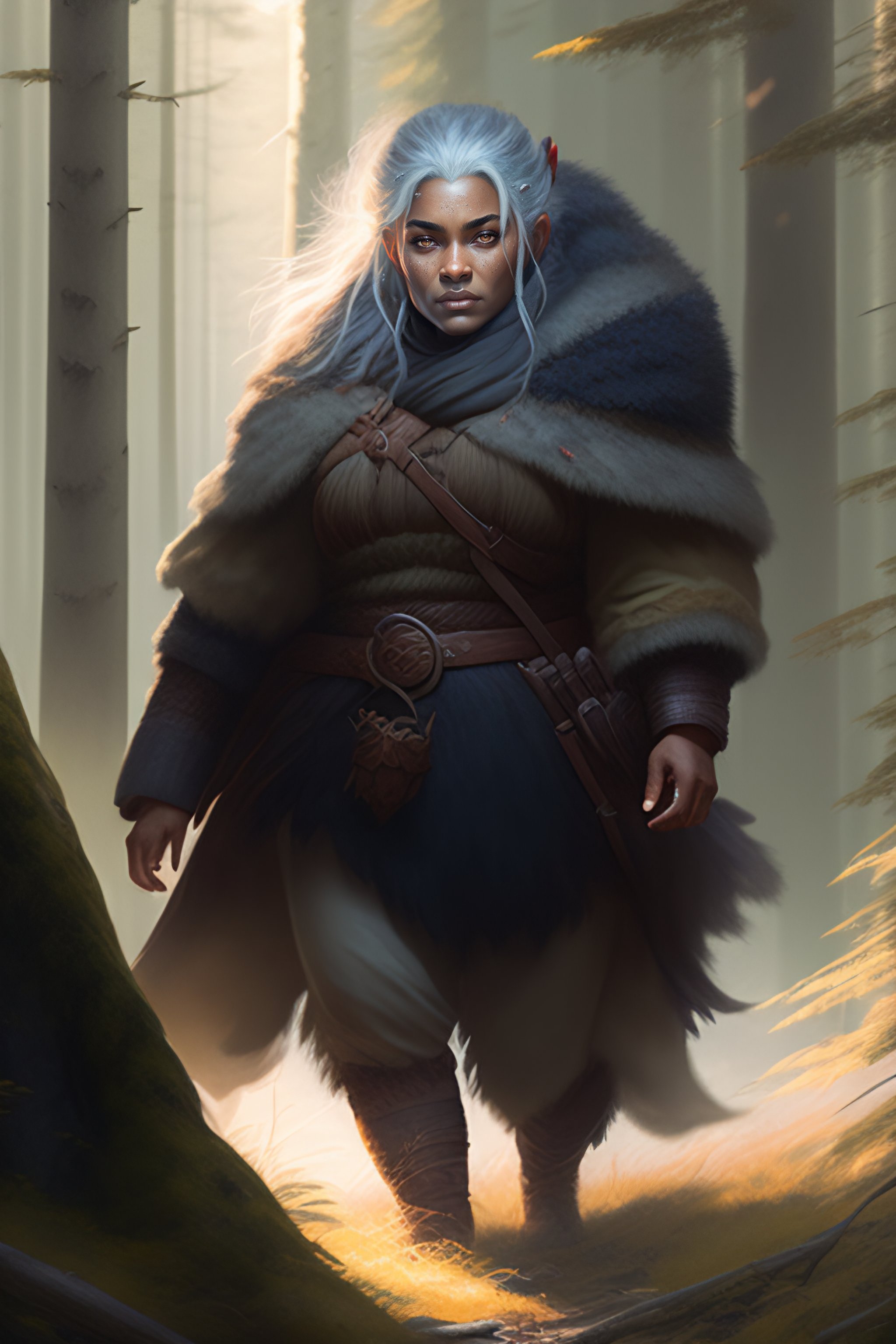 Lexica - A short female, dwarf, druid, gray hair, face scars, brown ...