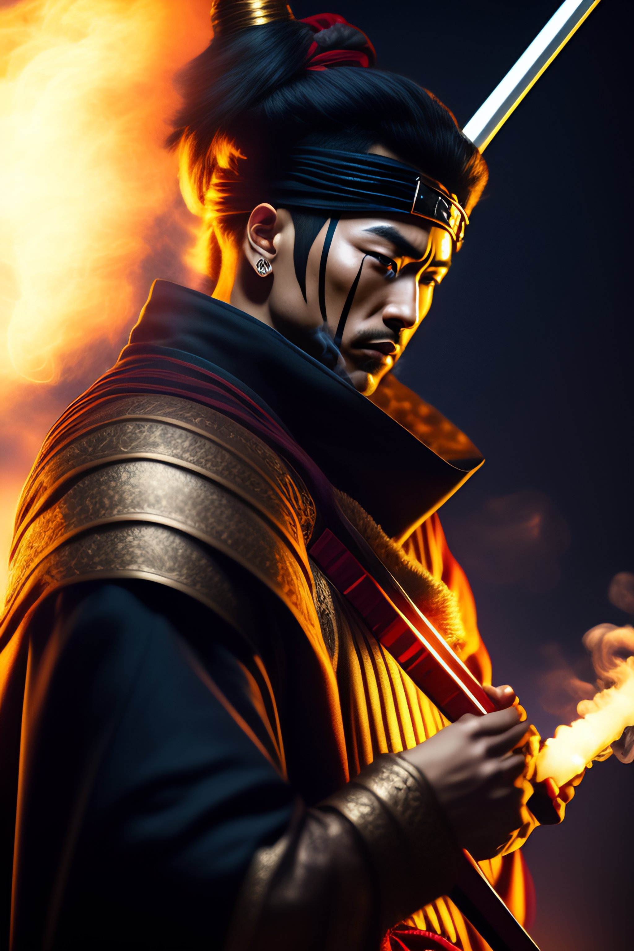 Lexica - Manga character smoking a cigarette with 2 swords, a master ...