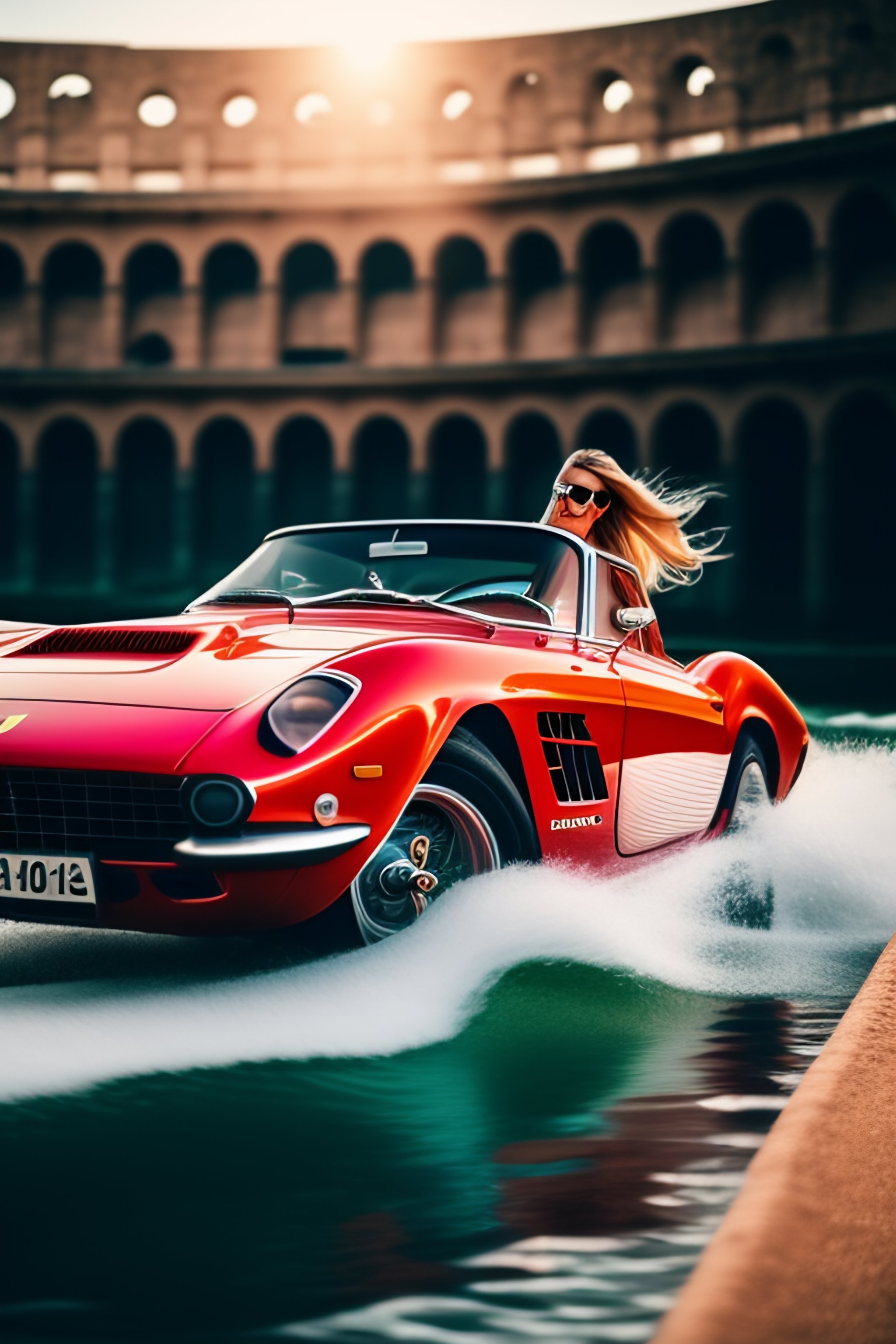 Lexica - Gorgeous, blonde, woman, ferrari, cabrio, driving, sea, colosseum