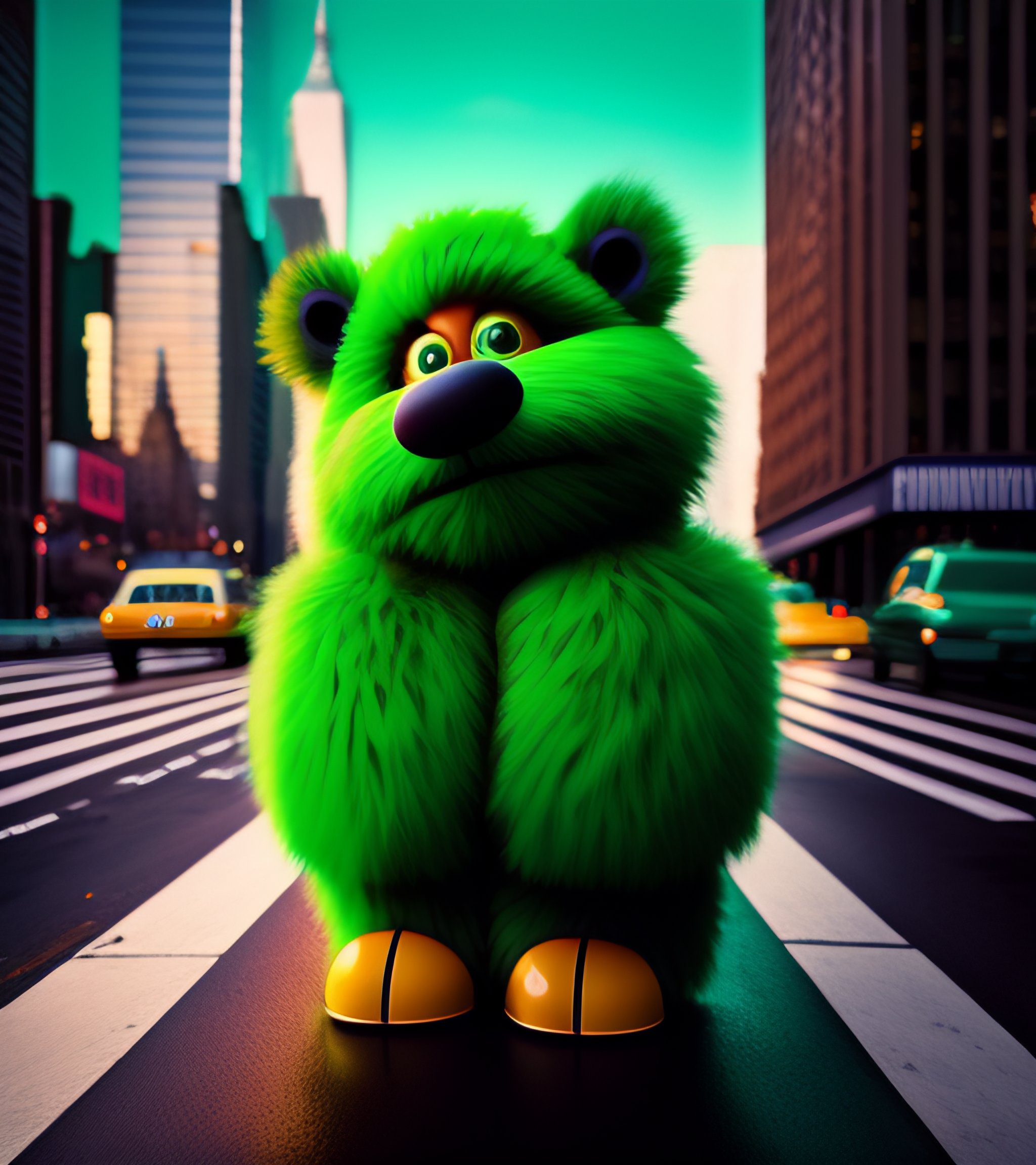 Lexica - 1973 green furry monster with bulging red eyes on the street ...