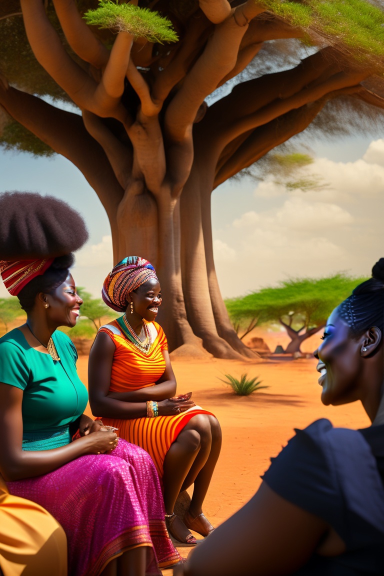 Lexica - Amaka sitting among the women, the baobab tree towering above ...