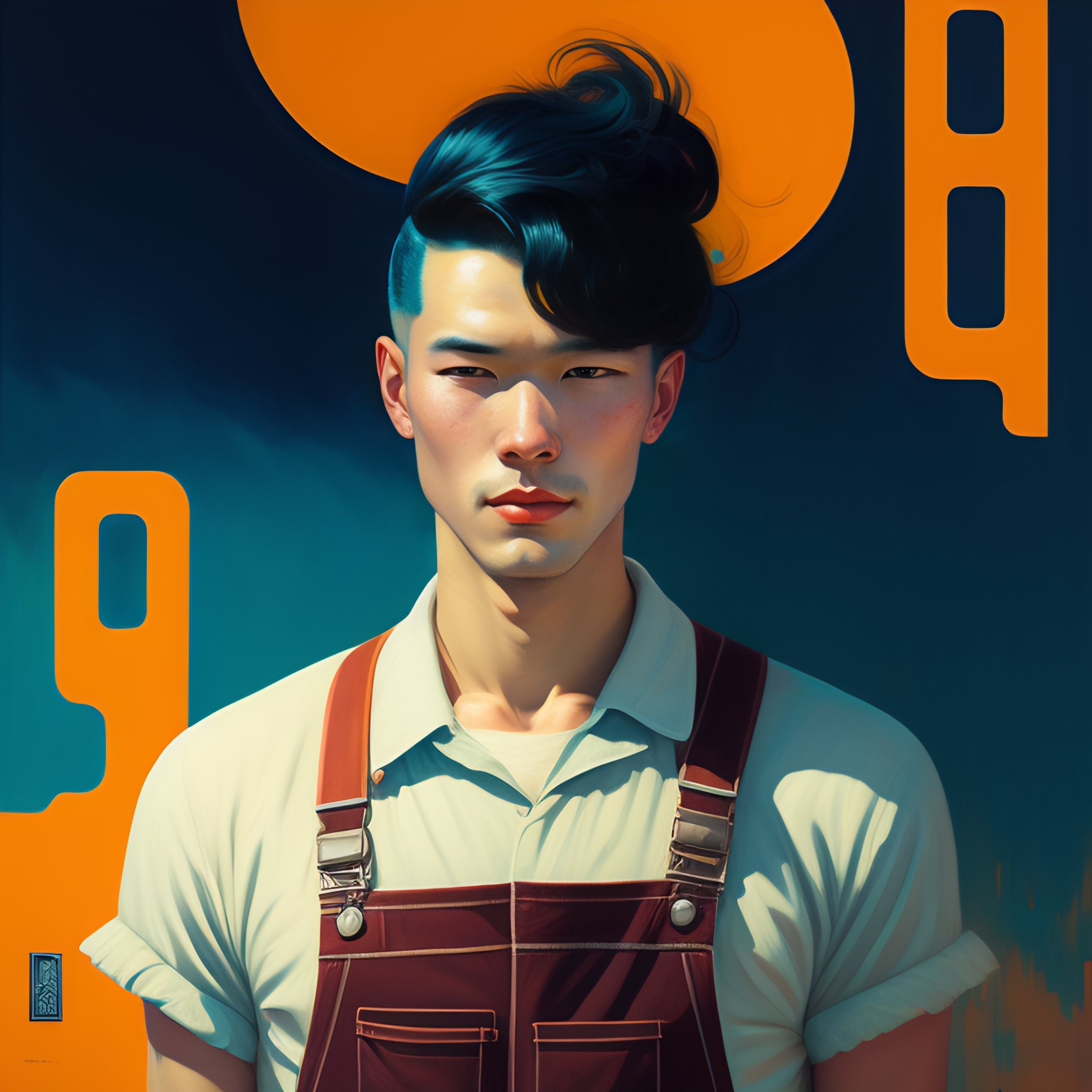 Lexica - Portrait illustration of a man wearing overalls and looking ...