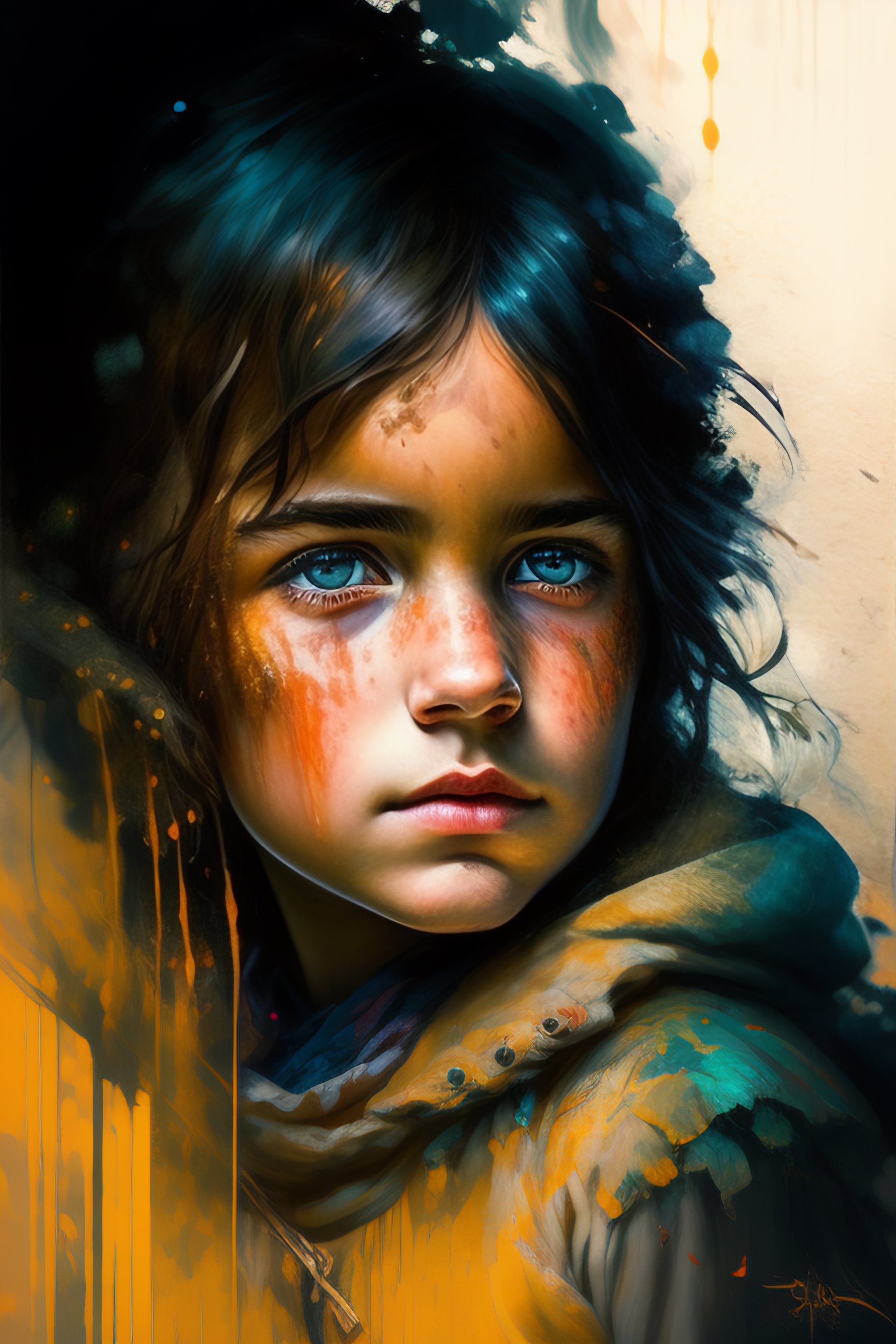 Lexica - A portrait of poor 10y old medieval peasant child with glowing ...