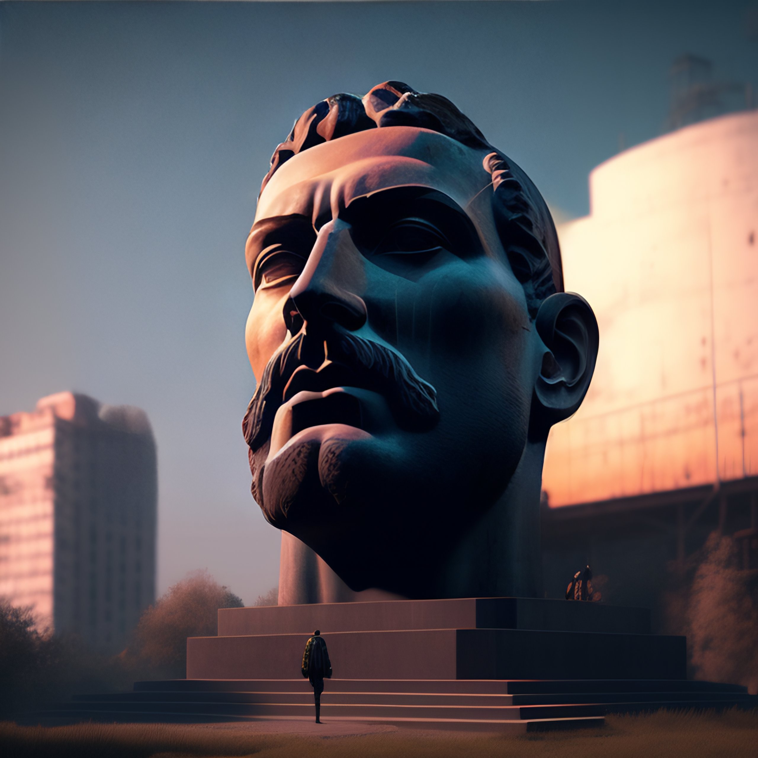 Lexica - Big huge statue with the head of a Greek man made of stone ...