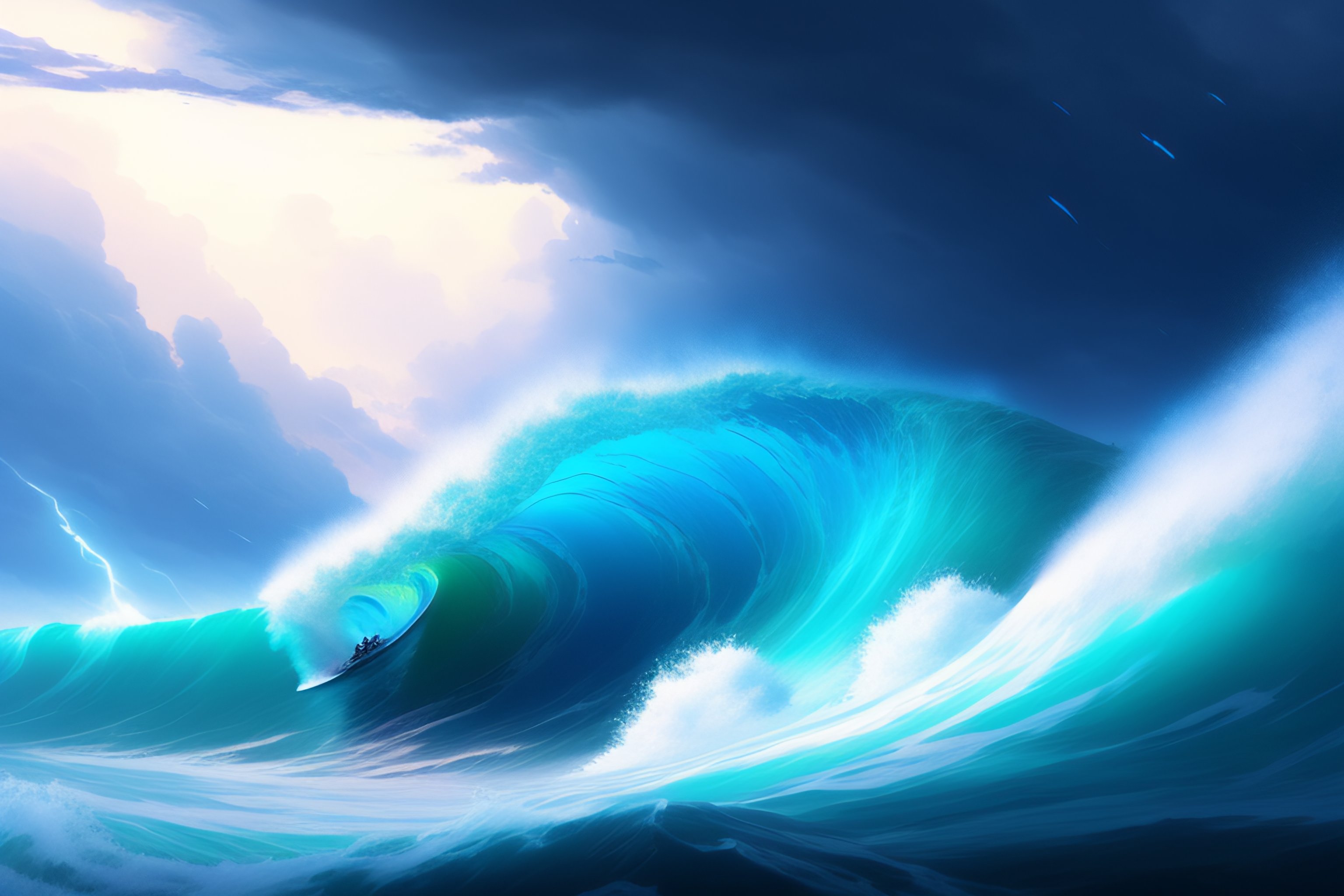 Lexica - Concept art of a infinite storm, key visual, blue tinted clouds, ocean has large and ...