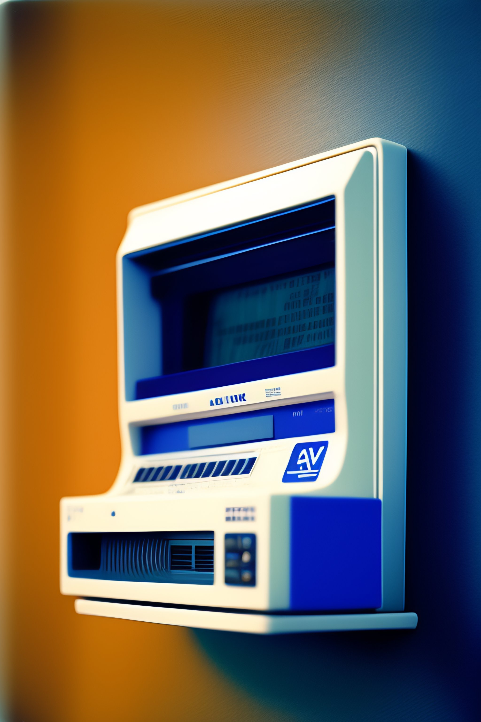 Lexica - A payments terminal, blue and white, vhs art, 80s