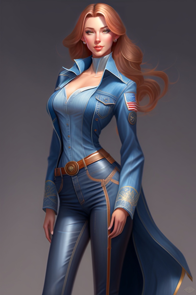 Lexica - Animated full body American beautiful female in denim pants ...