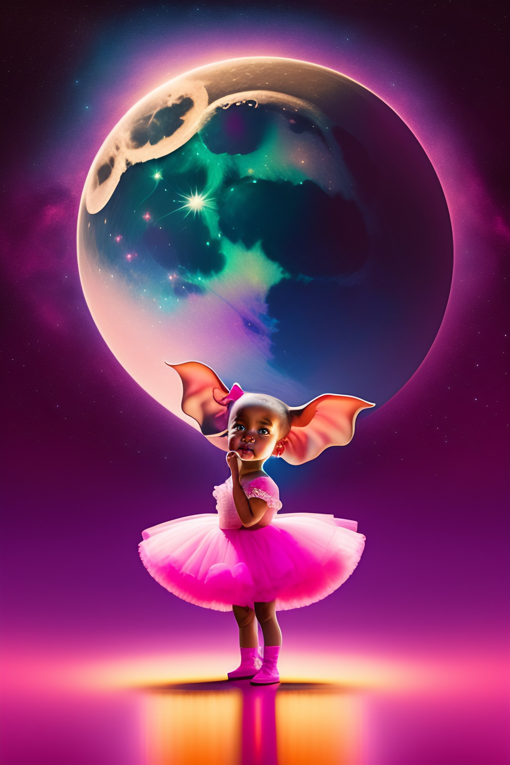 Lexica - Portrait of Dumbo with a pink tutu dancing under the moon