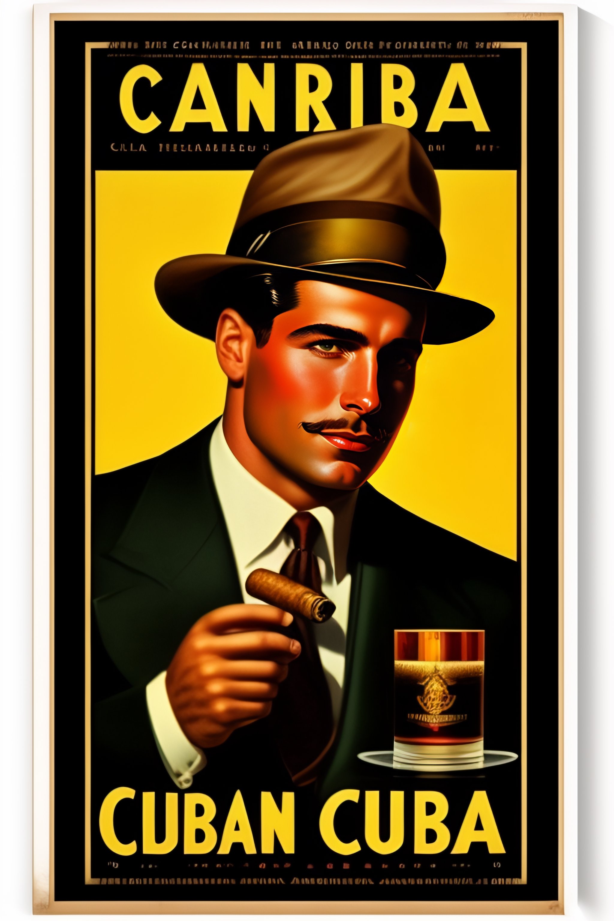 Lexica - Cuban Cigar with Rum on 1940s advertising poster