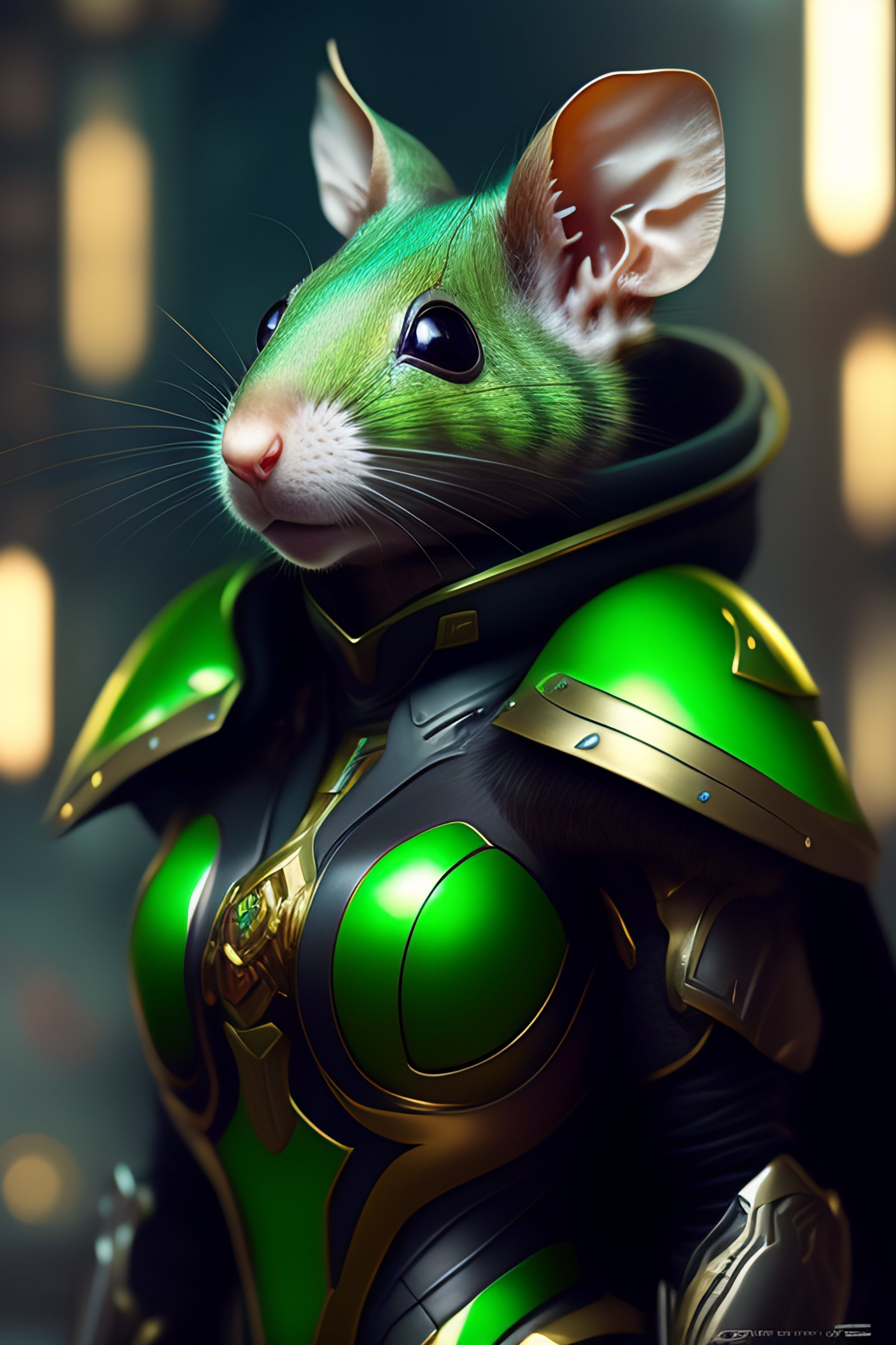 Lexica - Portrait painting of a cybernetic green rat with power armor ...