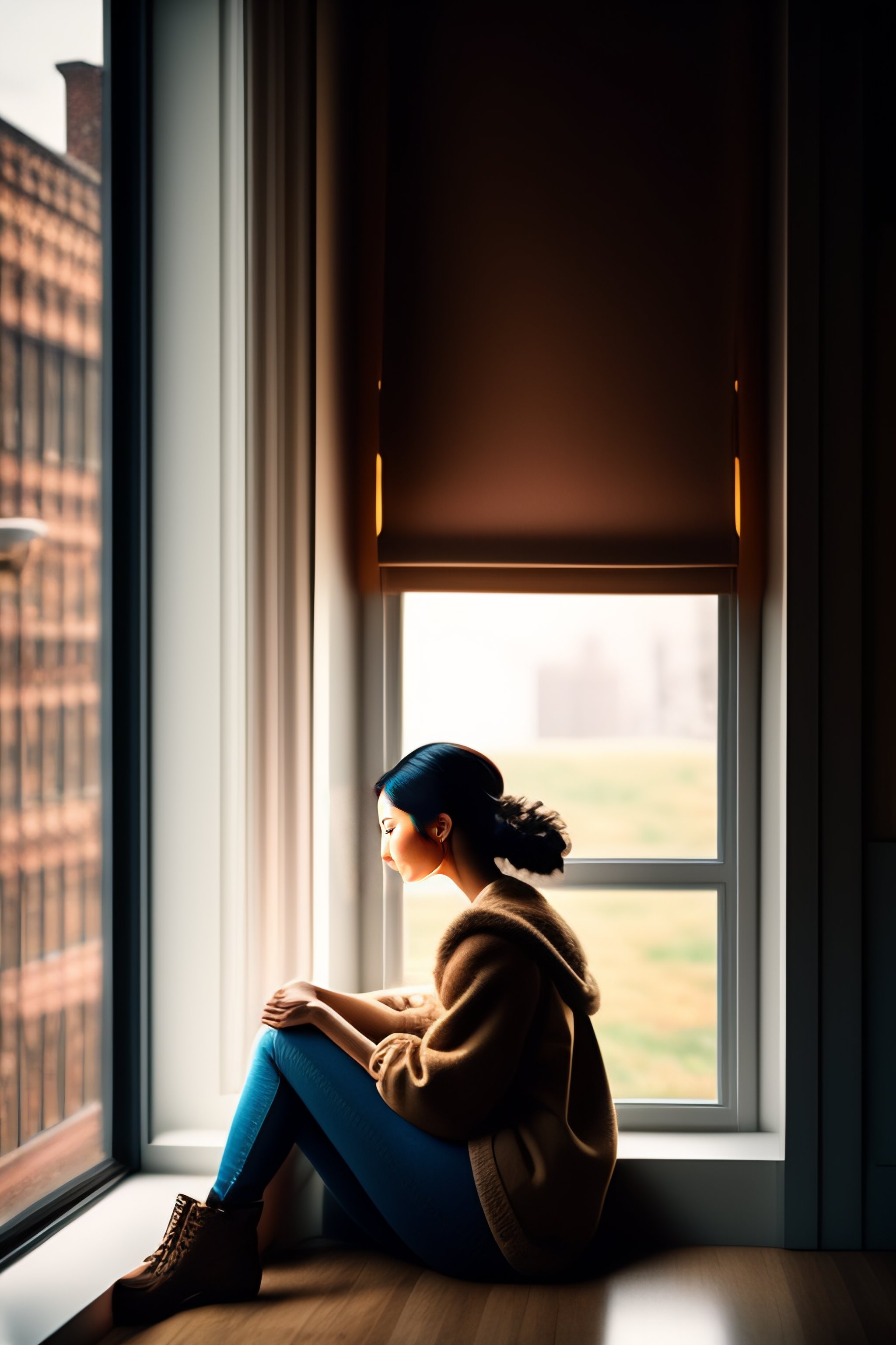 Lexica - Beautiful woman sitting by a window