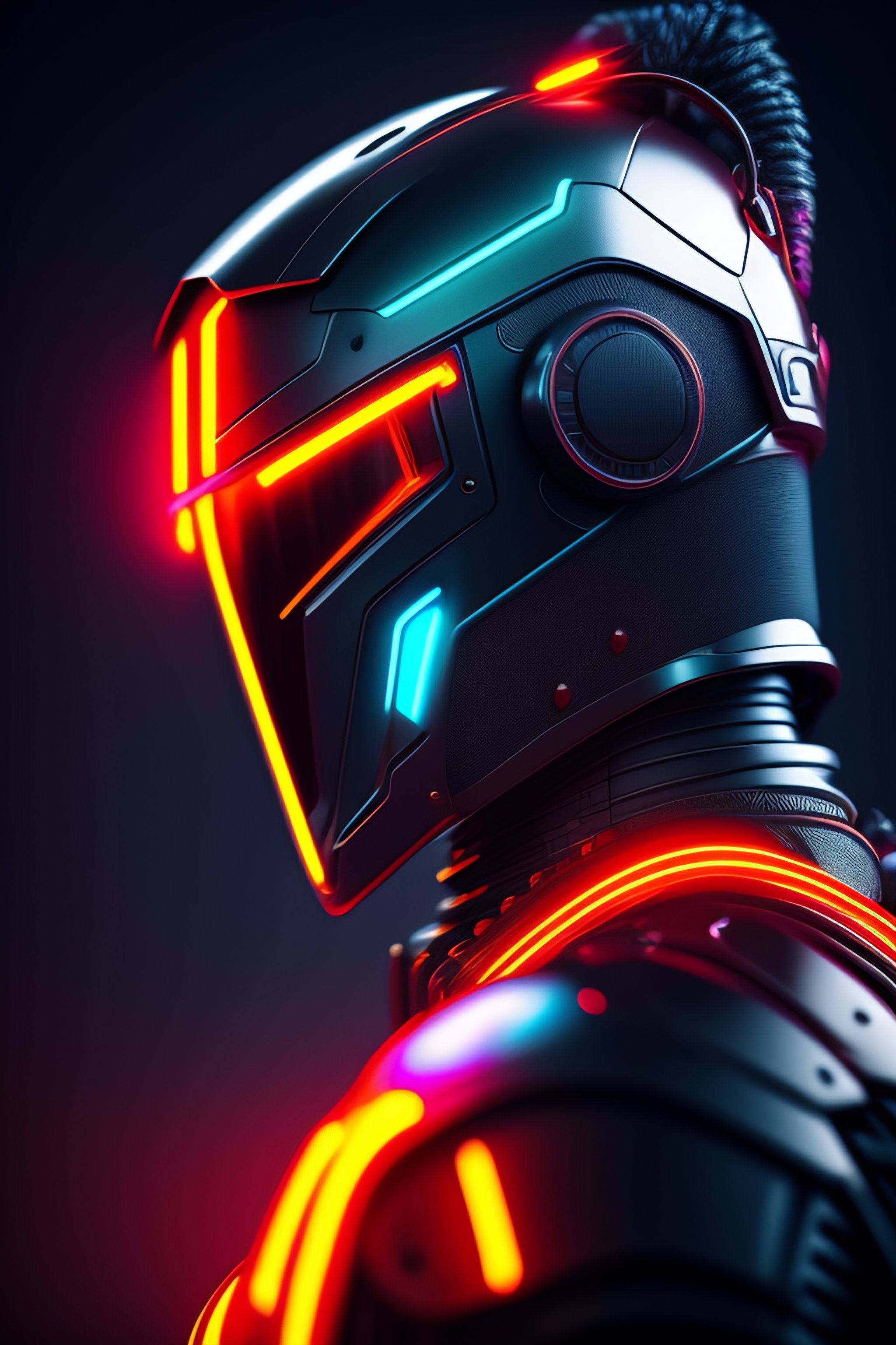 Lexica - Masculine robot,neon light, 8k , high definition, Armour black ...