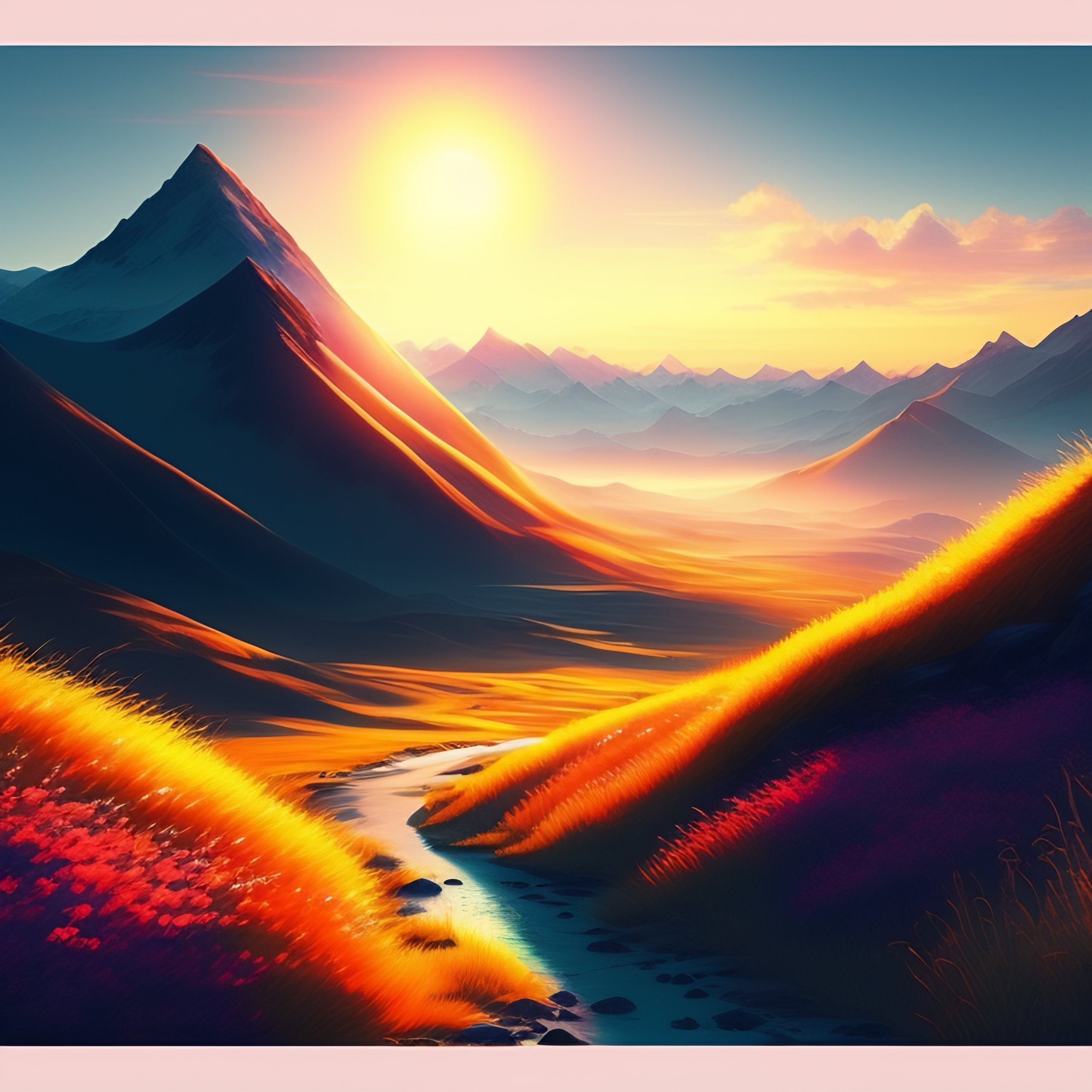 Lexica - Amazing beautiful scenery, spring, way, distance, rising sun ...