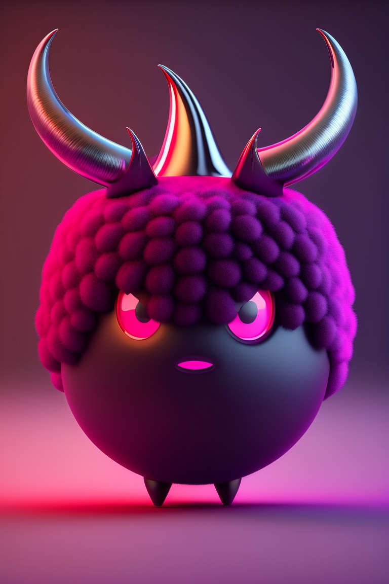 Lexica - Pink and black fur ball with red eyes and horns, 3d animation ...