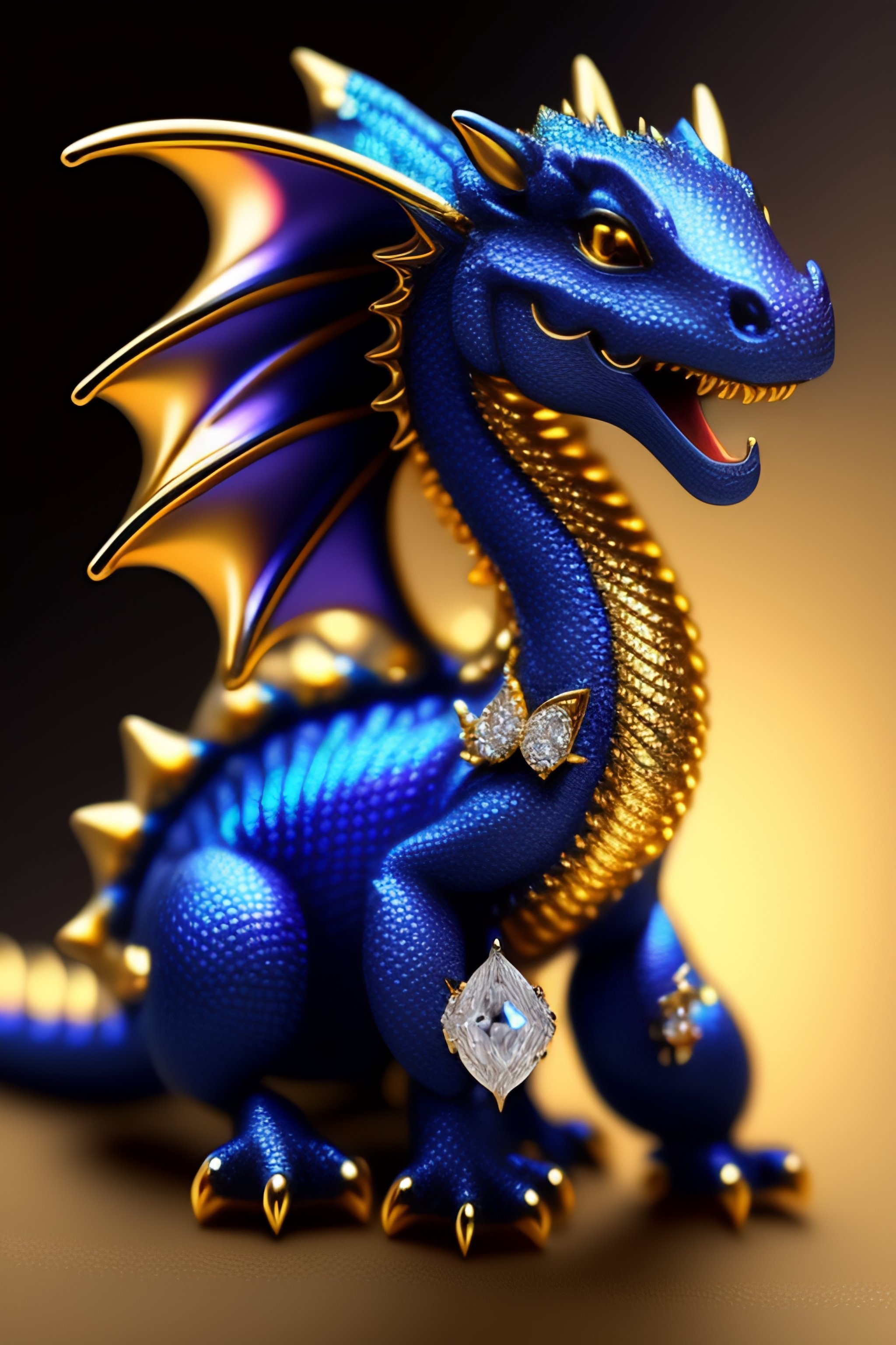 Lexica - Cute pocket dragon surrounded by diamonds, blue, black, gold ...