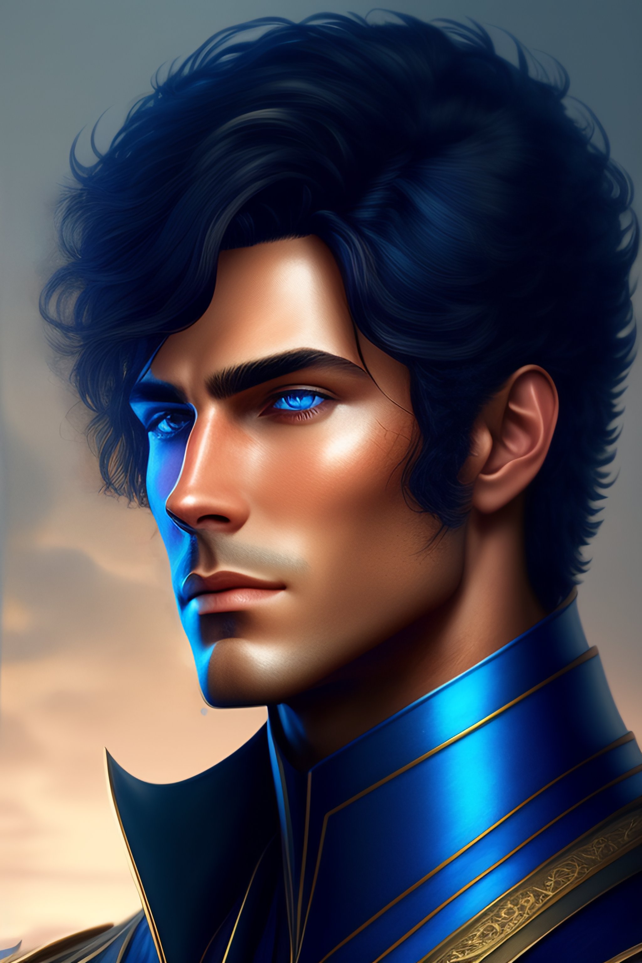 Lexica - Portrait of a handsome man with dark hair and blue eyes ...