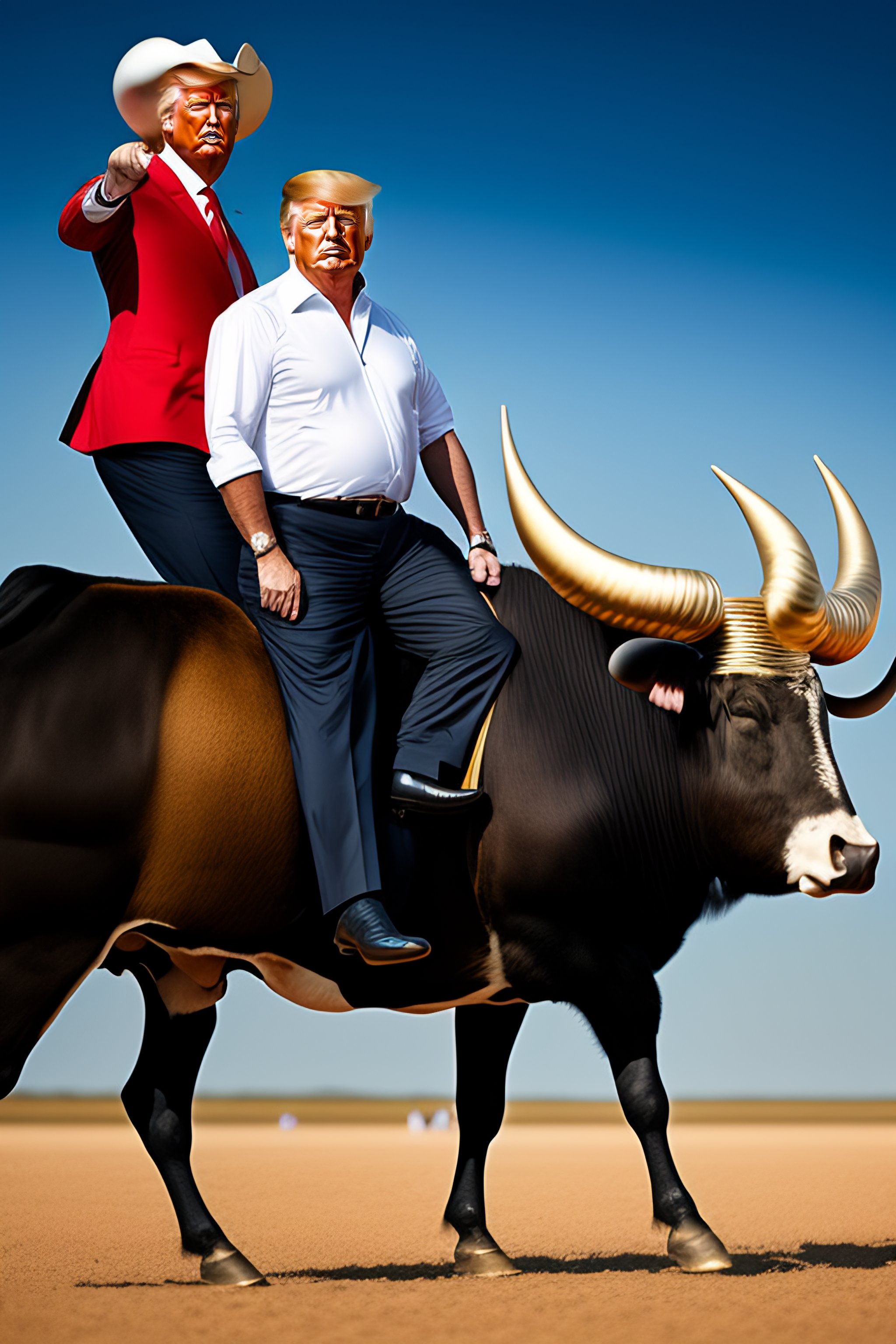 Lexica - Portrait of Donald Trump riding on a bull