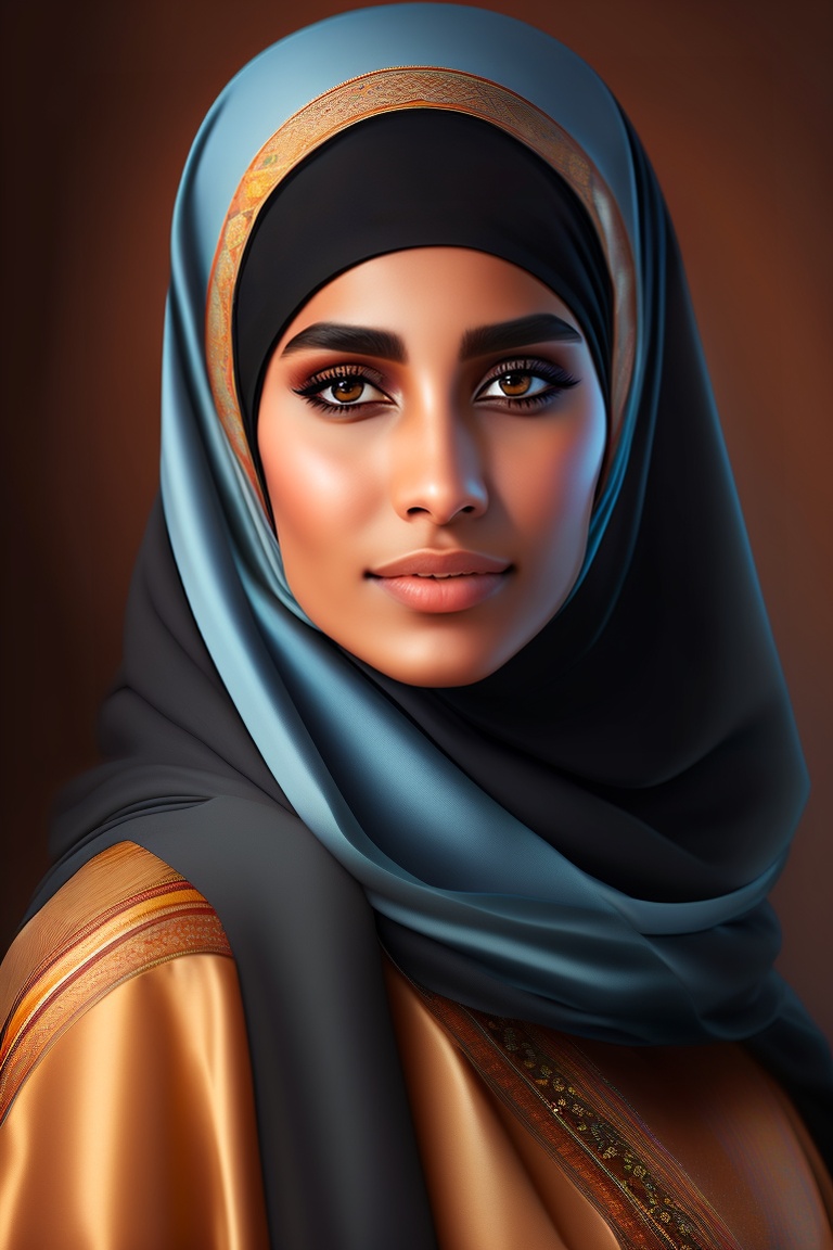 Lexica - Omani woman with hijab, black eyes, Traditional Omani clothes