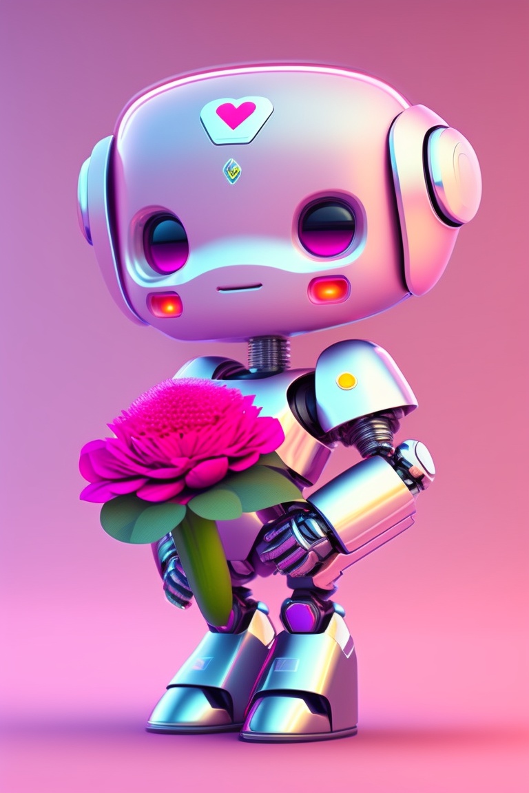 Lexica - A cute female robot blushing, with heart eyes, holding a ...