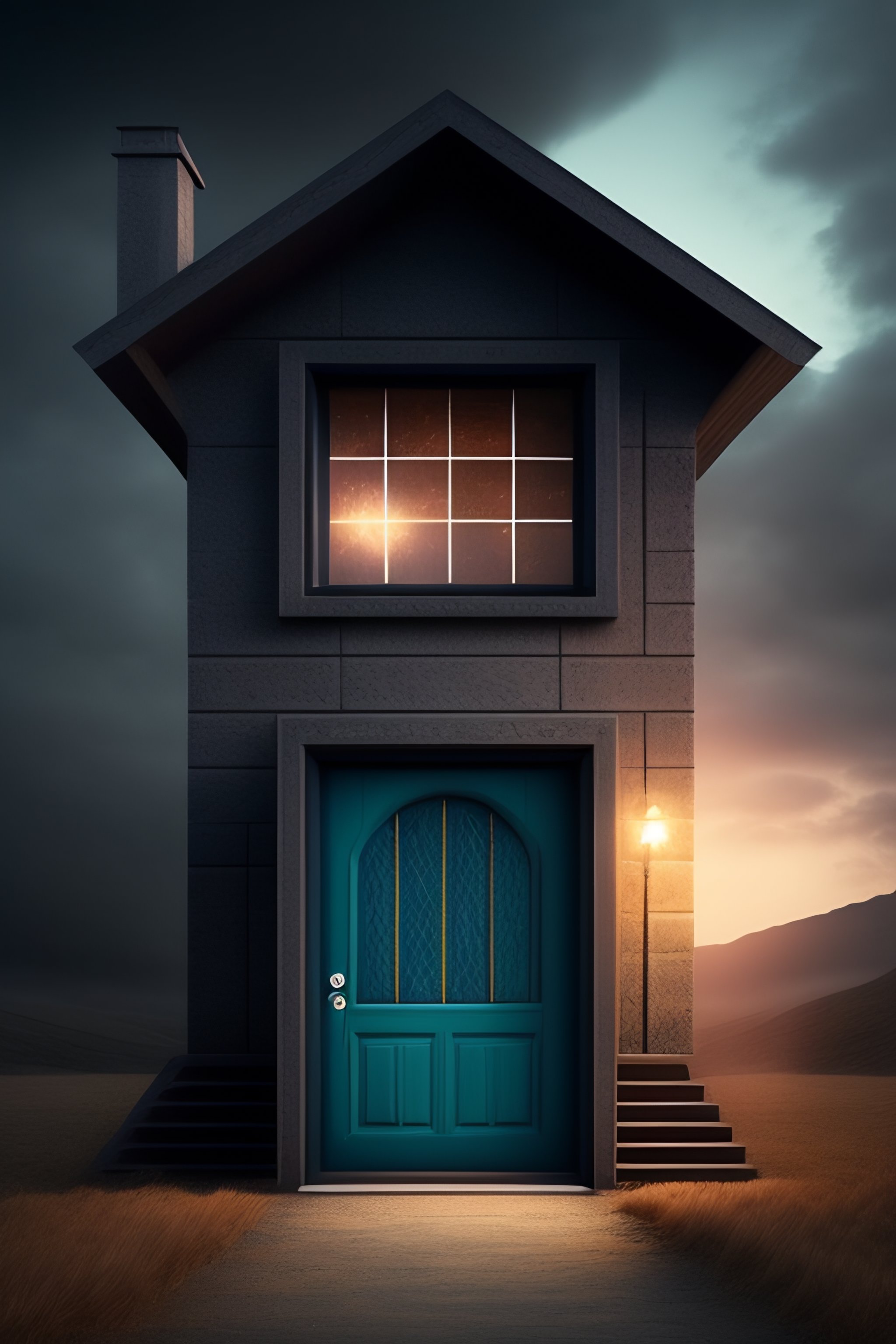 Lexica - A dark house in a square shape very, the door is open and ...